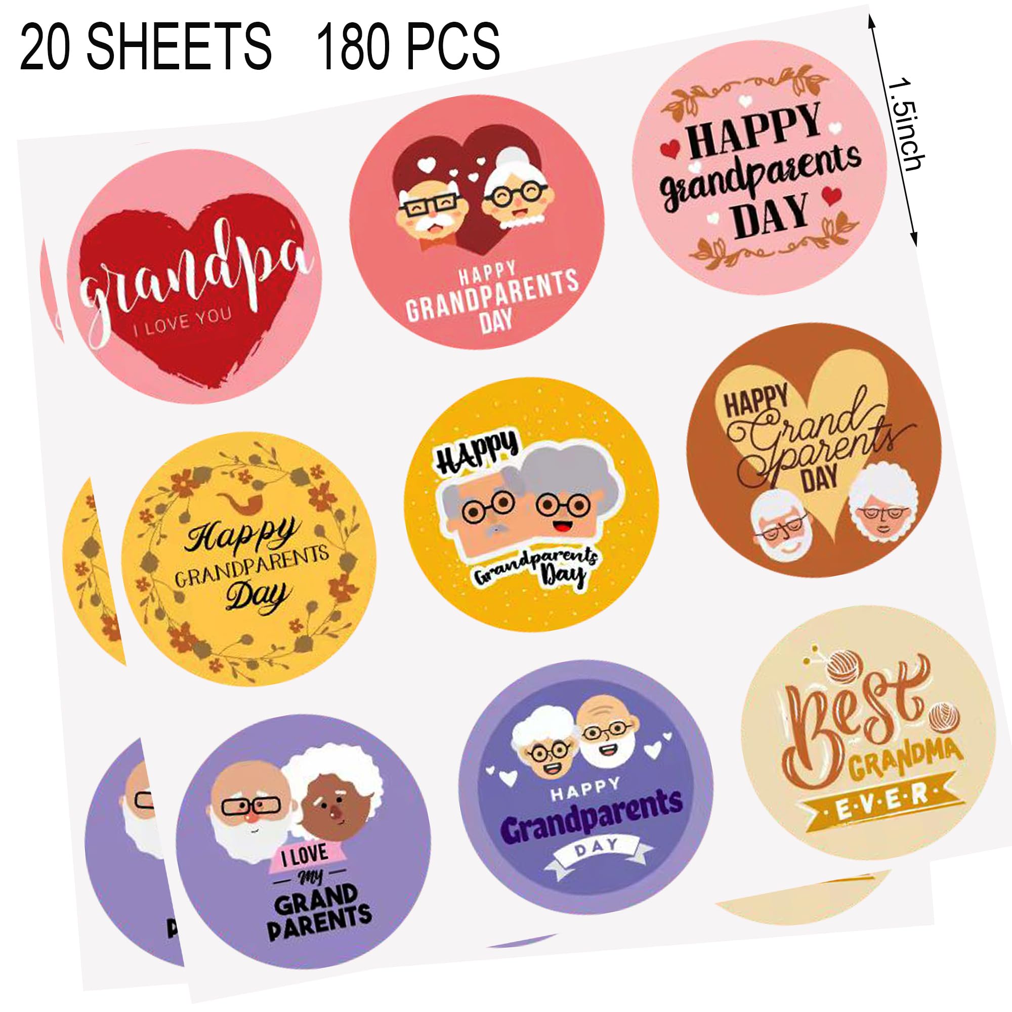 Party Stickers Happy Grandparents Day Stickers - 20 Sheets With 180 ...