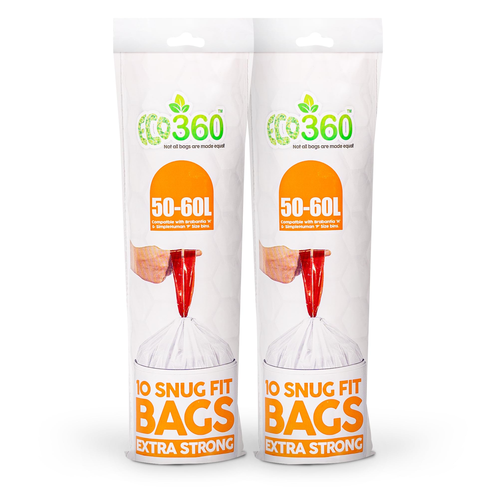 EcoBag - 20 Pack White Kitchen Drawstring Bin Liner - 50-60L - 28 Microns - Heavy Duty, Extra ...