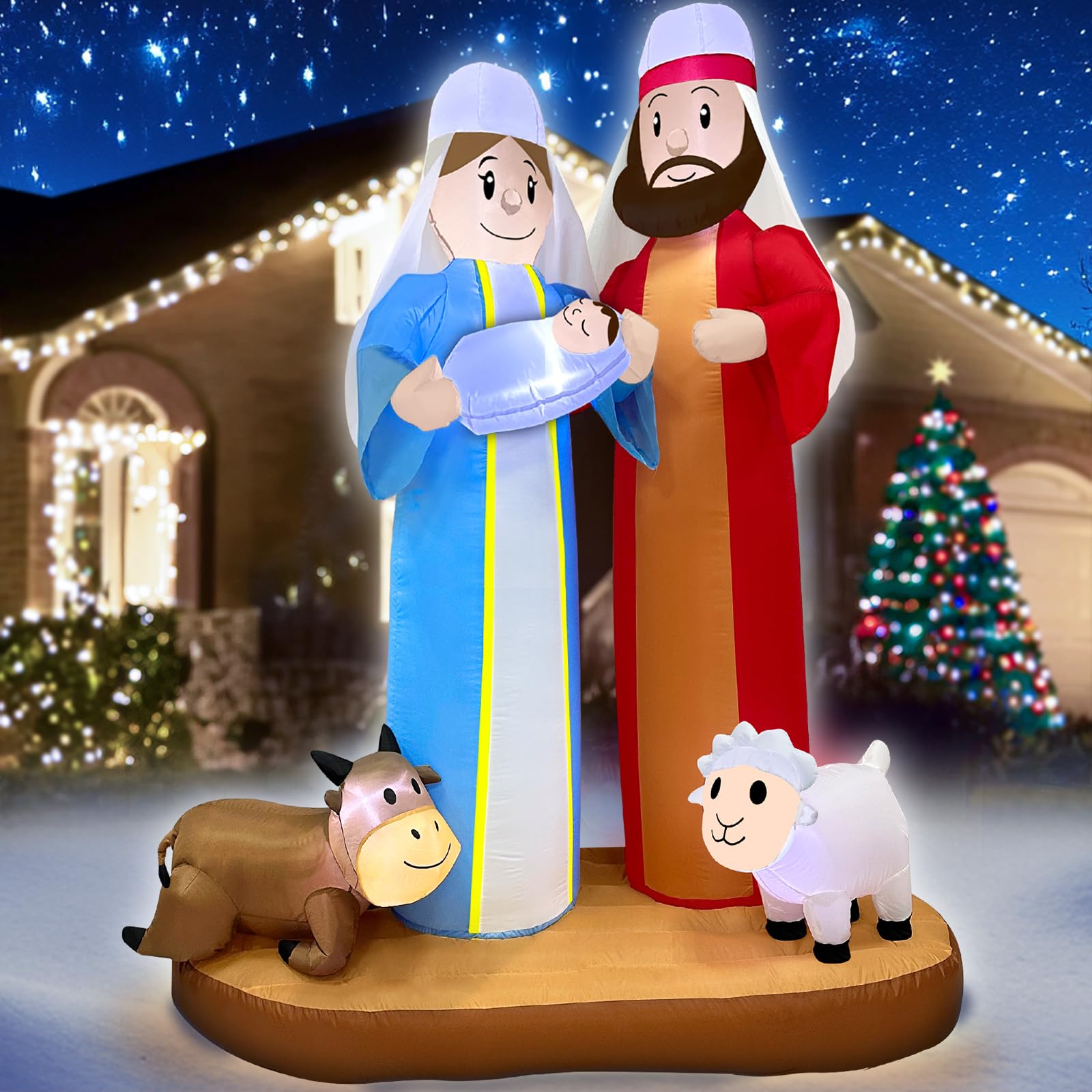 Amazon.com: 7 Ft Tall 5.7 Ft Long Christmas Inflatables Nativity Scene ...