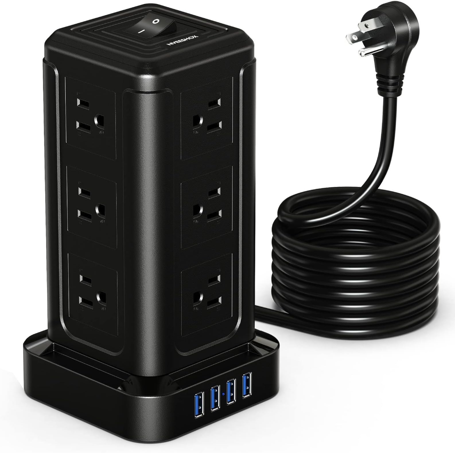 WISAN Regleta Vertical Torre sobretensión de 12 Tomas, con 4 Puertos de Carga USB-A y 1 USB-C ...