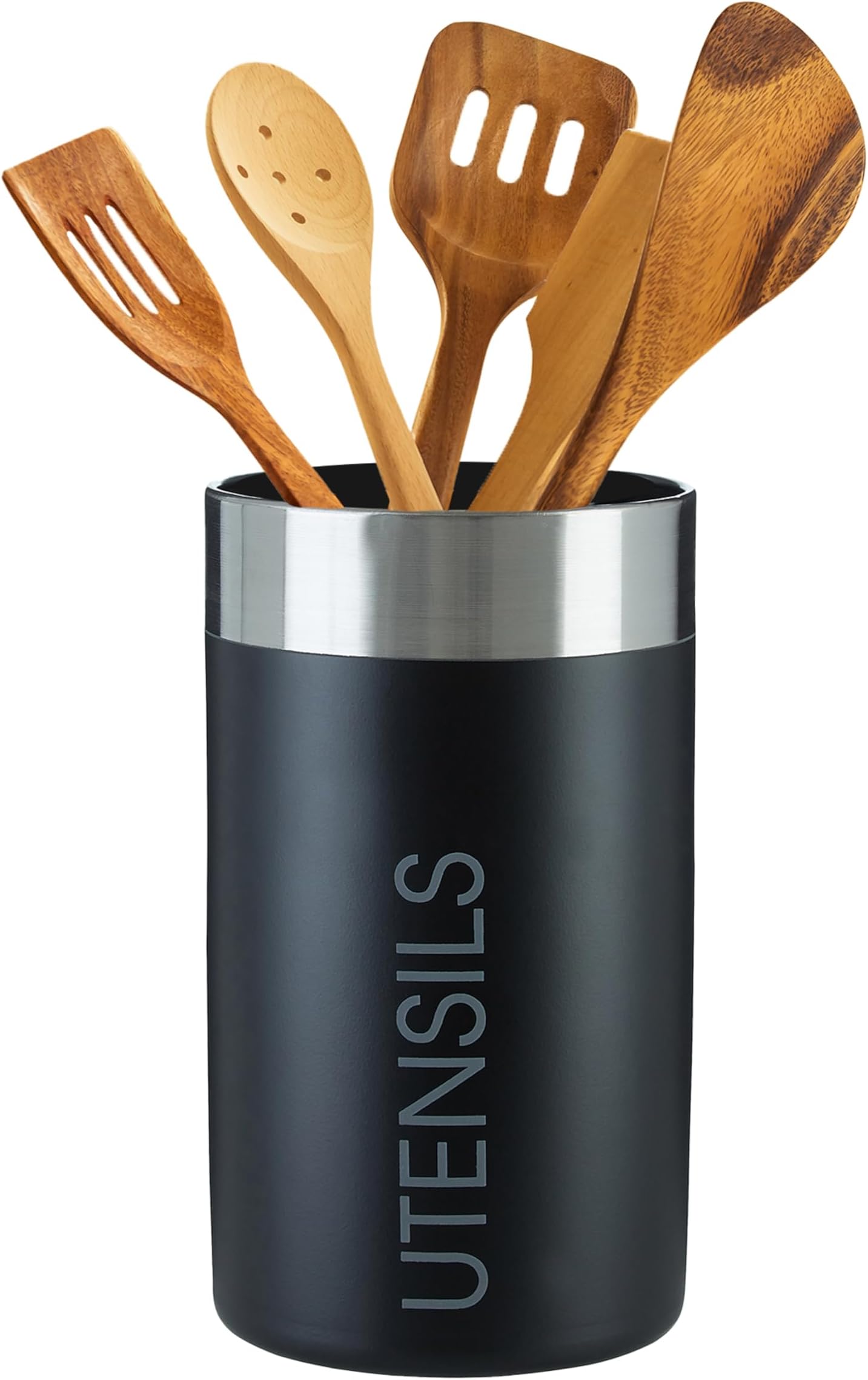 Myazs Kitchen Utensil Holder Black Plastic Cylinder Storage Tableware ...