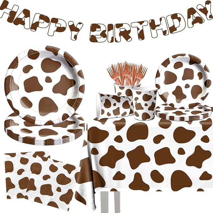 Amazon.com: Cow Print Party Decoration,142pcs Cow Print Plates and ...