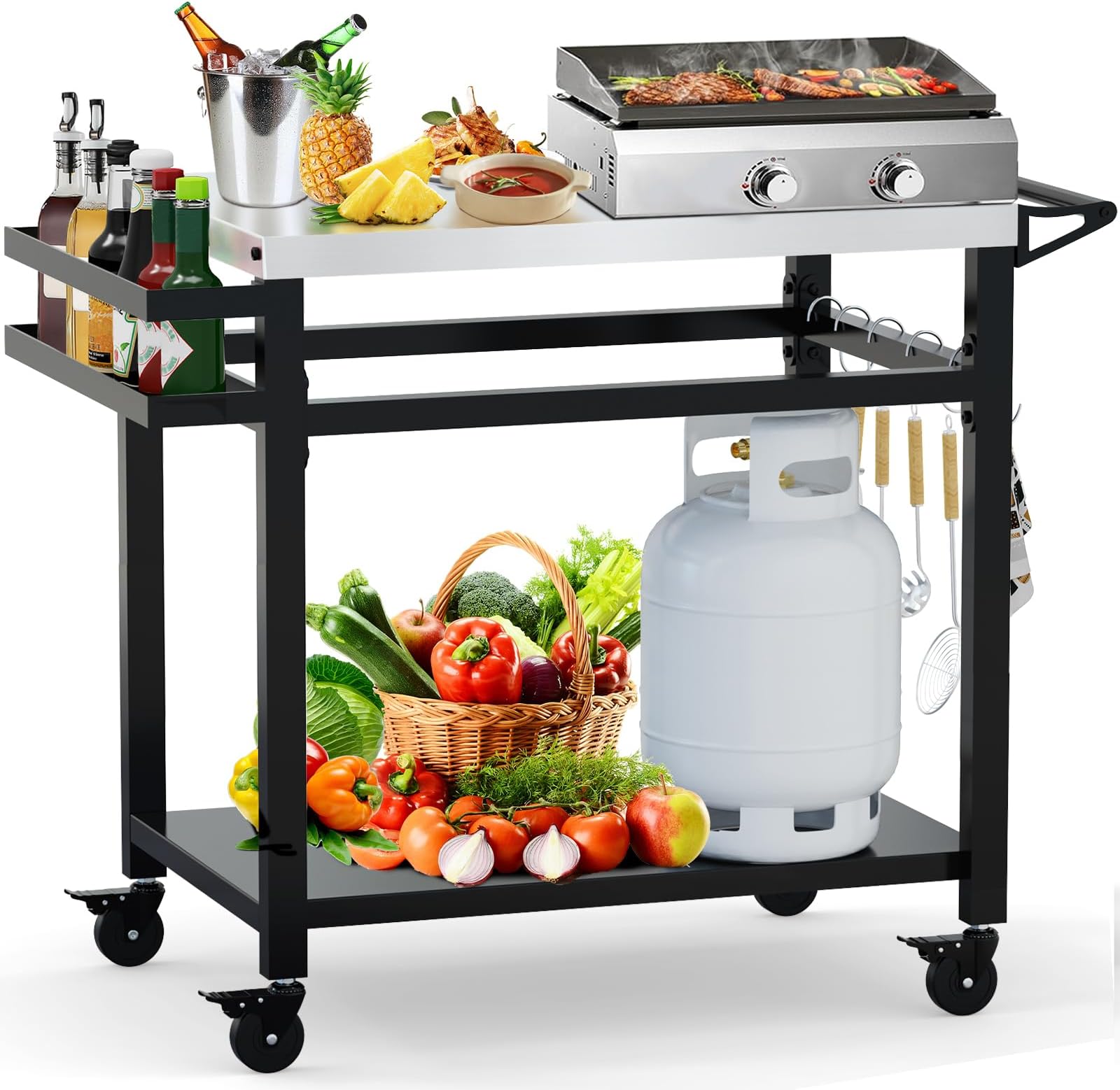 Amazon.com : 32"x 20" Stainless Steel Outdoor Grill Table, Movable ...
