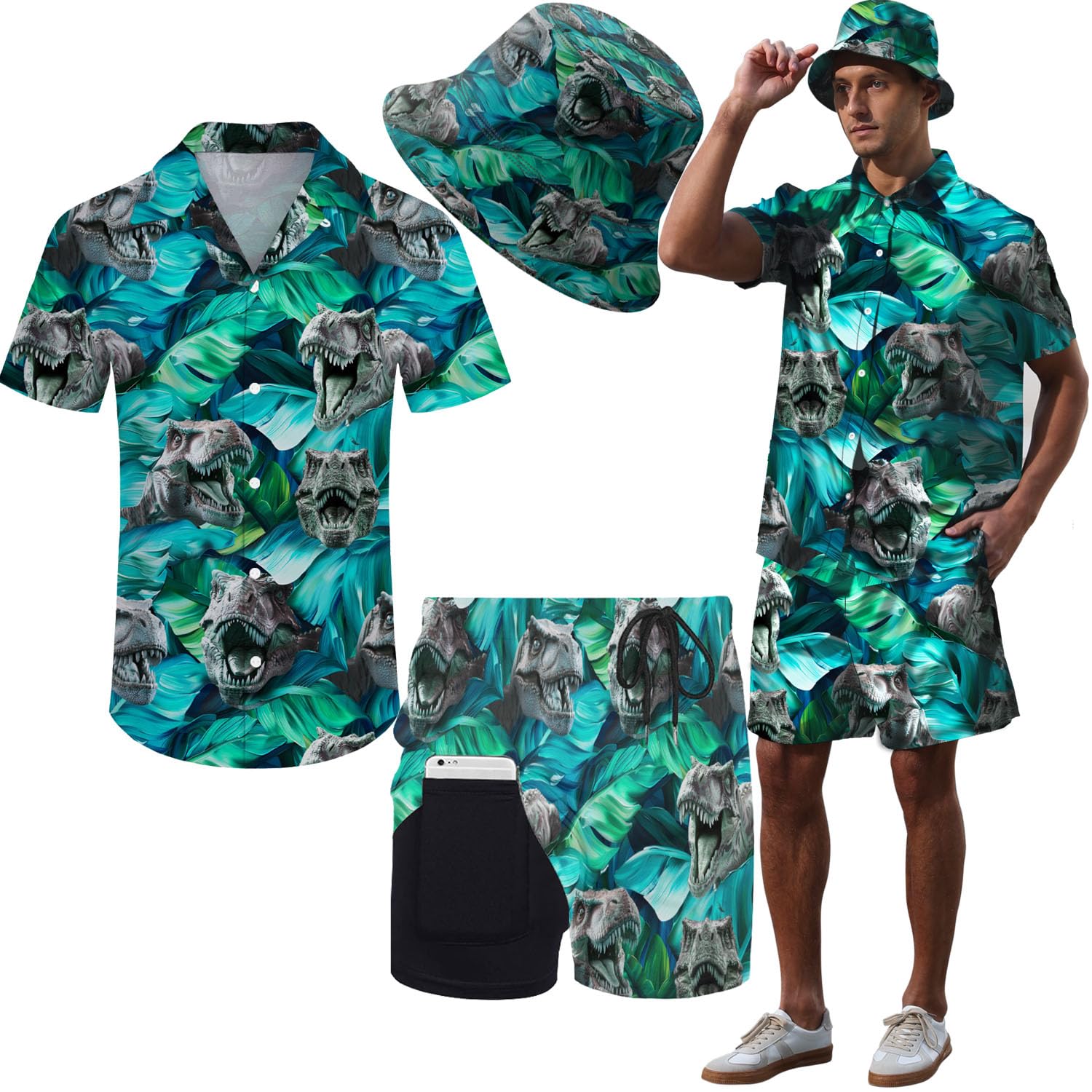 Hawaiian MenS 2 Piece Outfits Rave Duck Shirts Shorts Outfits Tropical ...