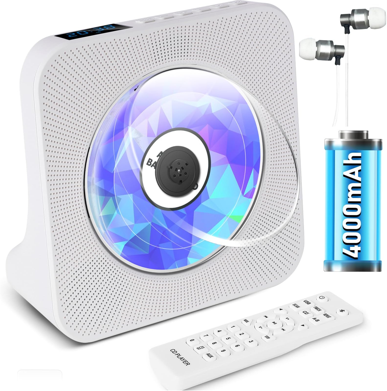 CD Player Portable with 4000mAh Rechargeable Battery, Bluetooth CD ...