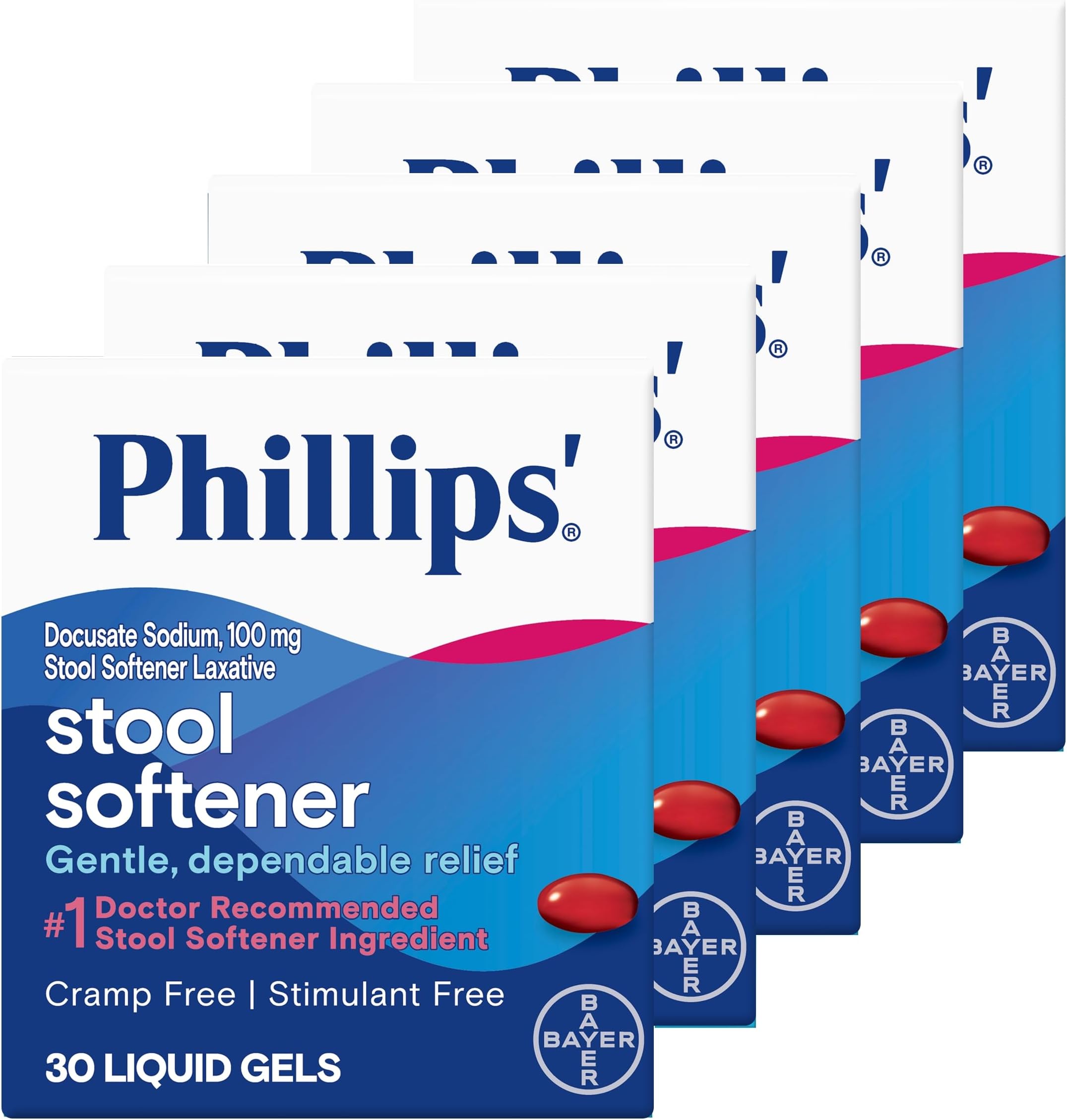 Amazon.com: Phillips' Stool Softener Liquid Gels, 30 Count, Pack of 5 ...
