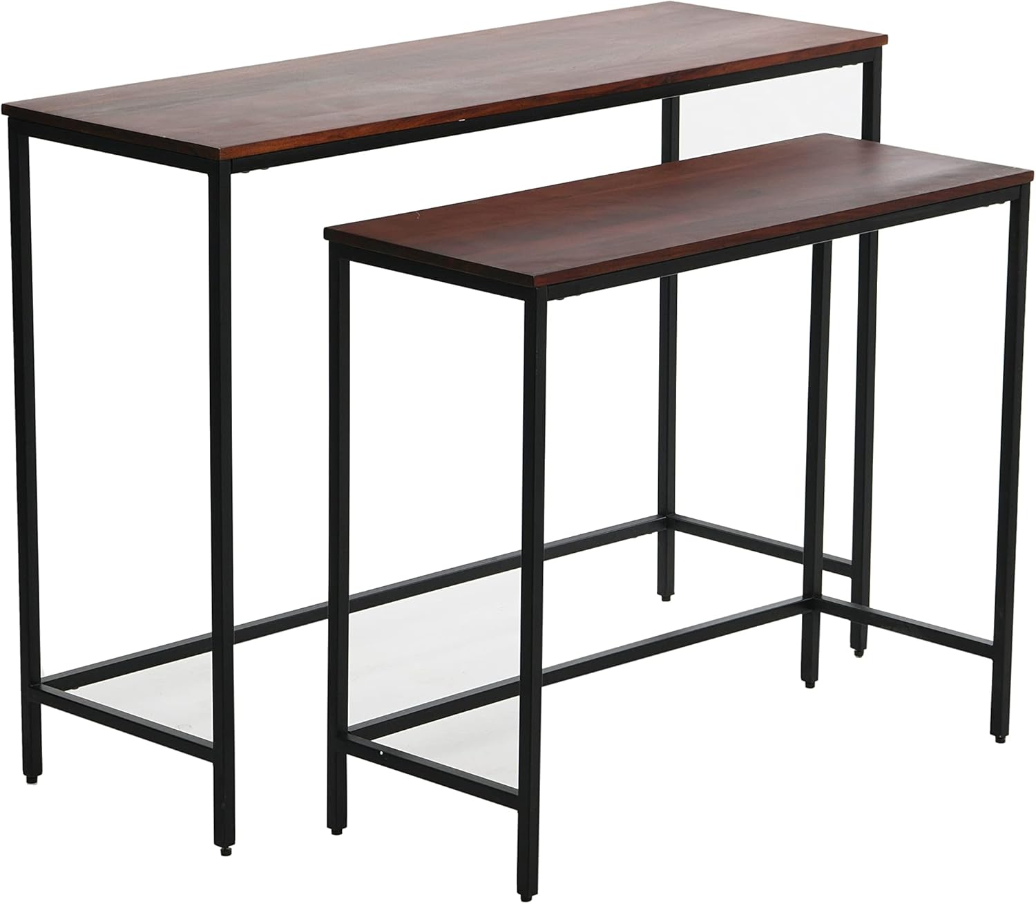 Amazon.com: Metal Acacia Nesting Tables Set of 2 Brown Modern ...