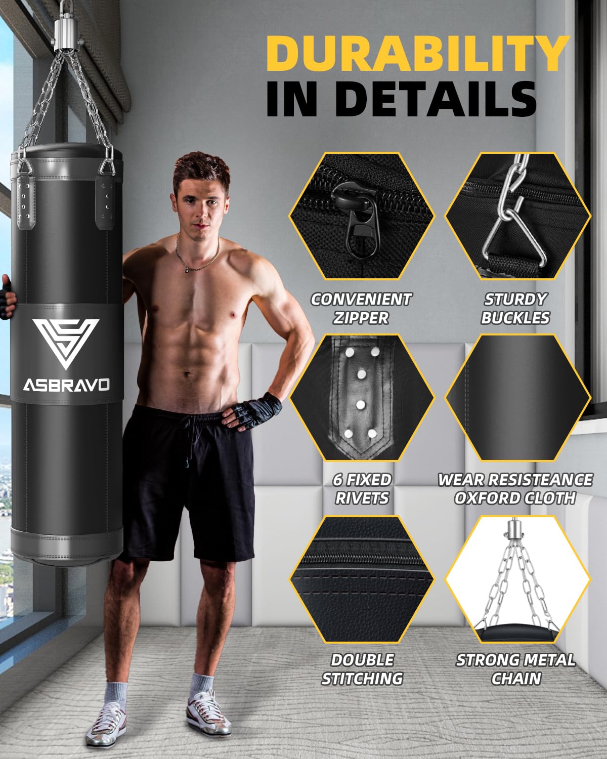 Prorobust Punching Bag, 4ft PU Heavy Boxing Bag Set With 12OZ Gloves ...