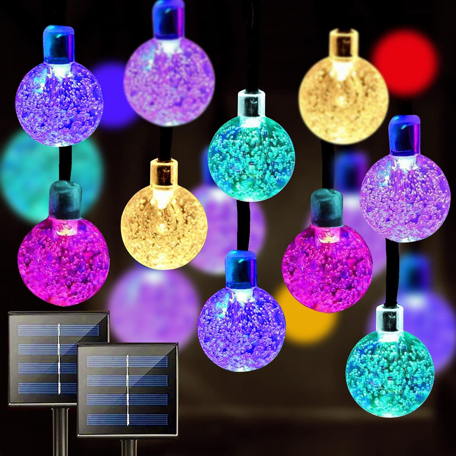 Solar String Lights Outdoor 2 Pack 200 Led 80FT Multi-Color Crystal ...