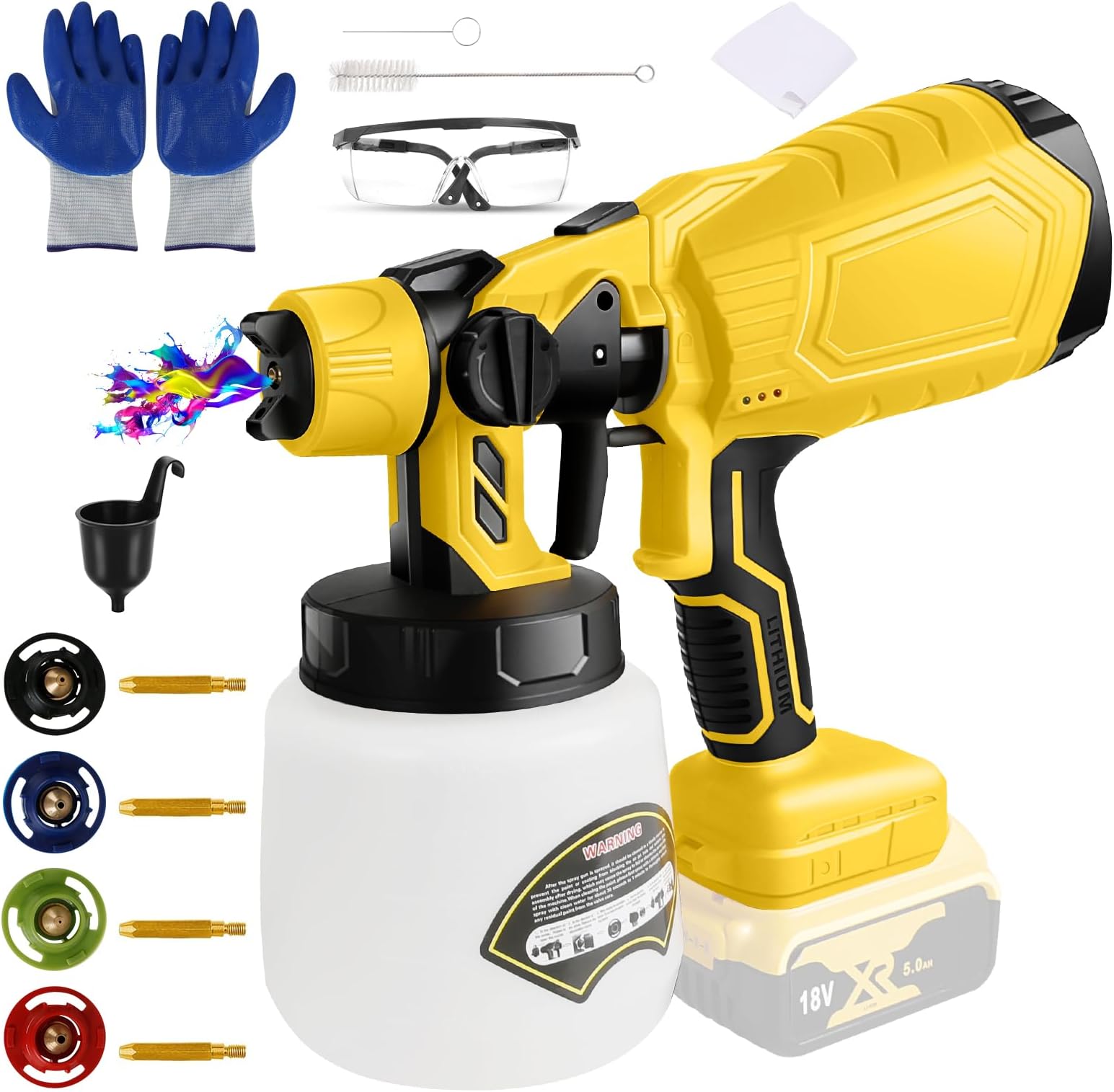 Cordless Paint Sprayer for De-Walt 20V Battery: 300W Brushless Motor ...