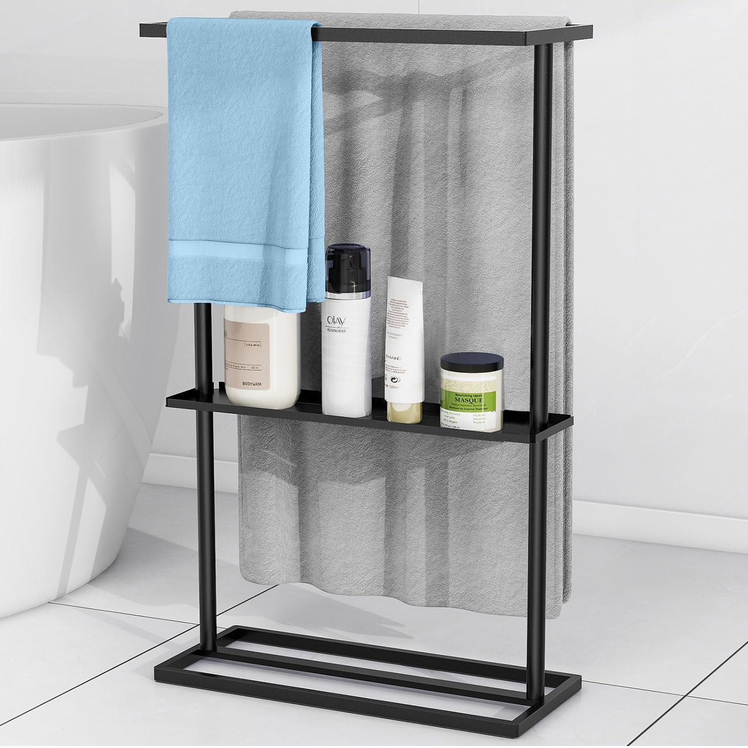Amazon.com: Gypie Free Standing Towel Rack for Bathroom, 2 Tiers Extra ...