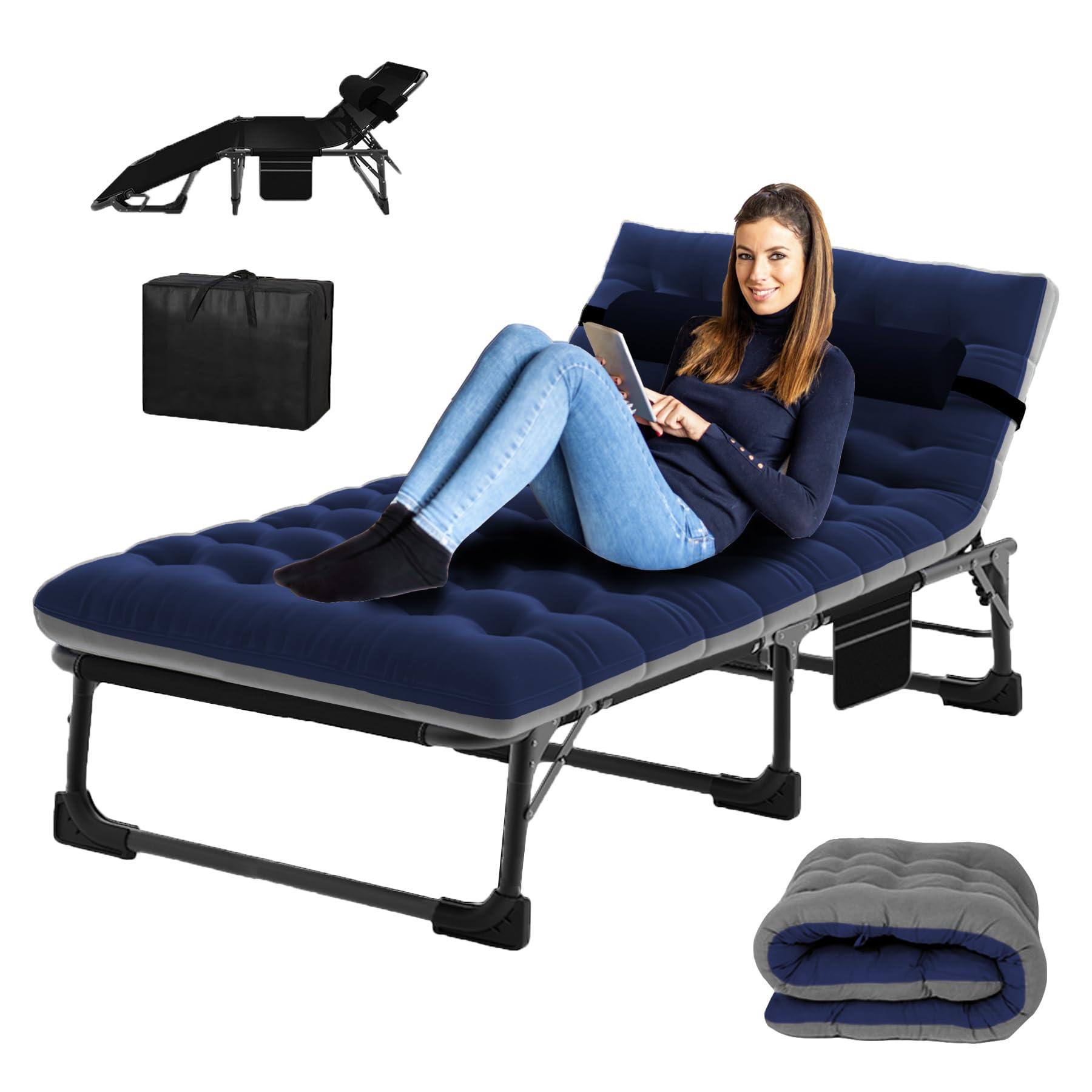 Portable Folding Camping Cot, Adjustable 4-Position Adults Reclining ...