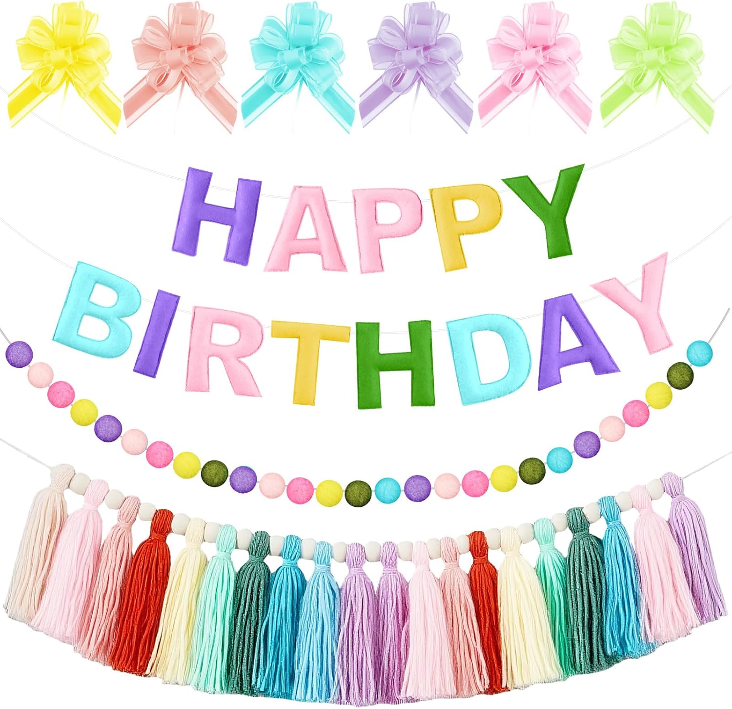 Amazon.com: Chunful 9 Pcs Pre-strung Felt Happy Birthday Banner Party ...