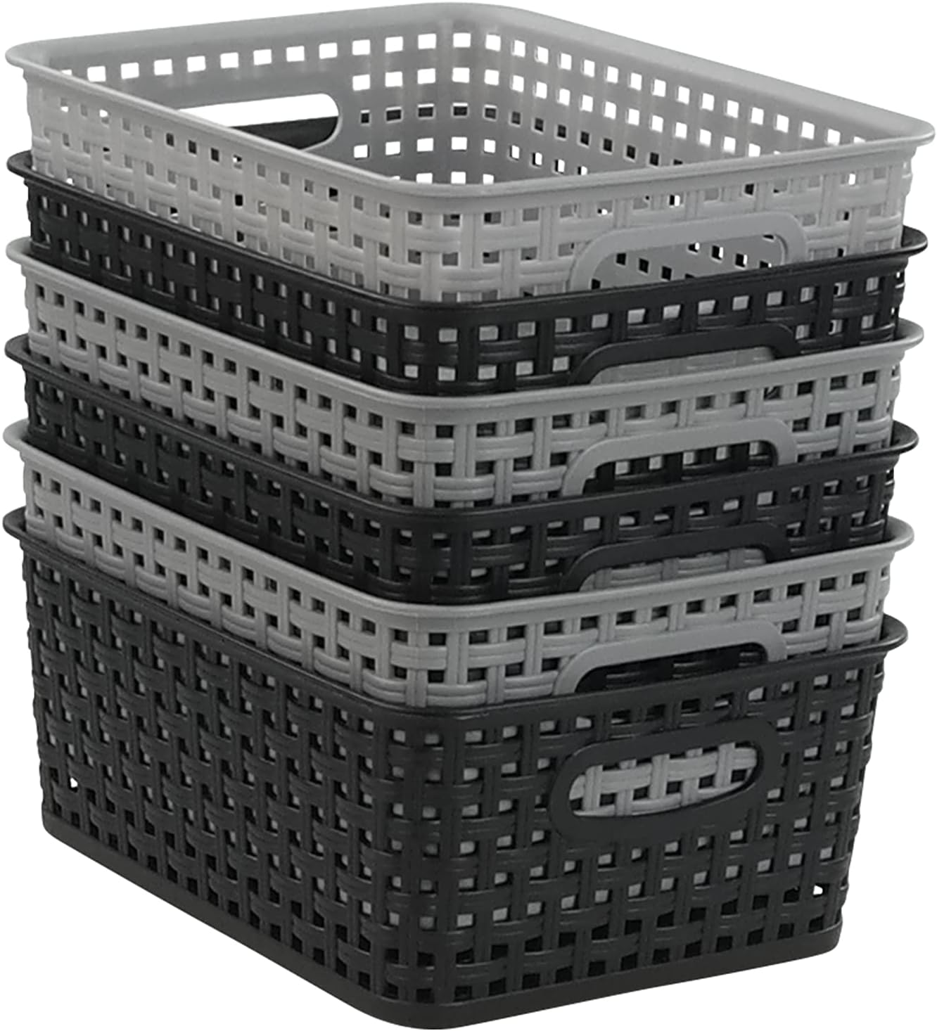 Qqbine Woven Plastic Storage Baskets Office Organizer, Black and Grey ...