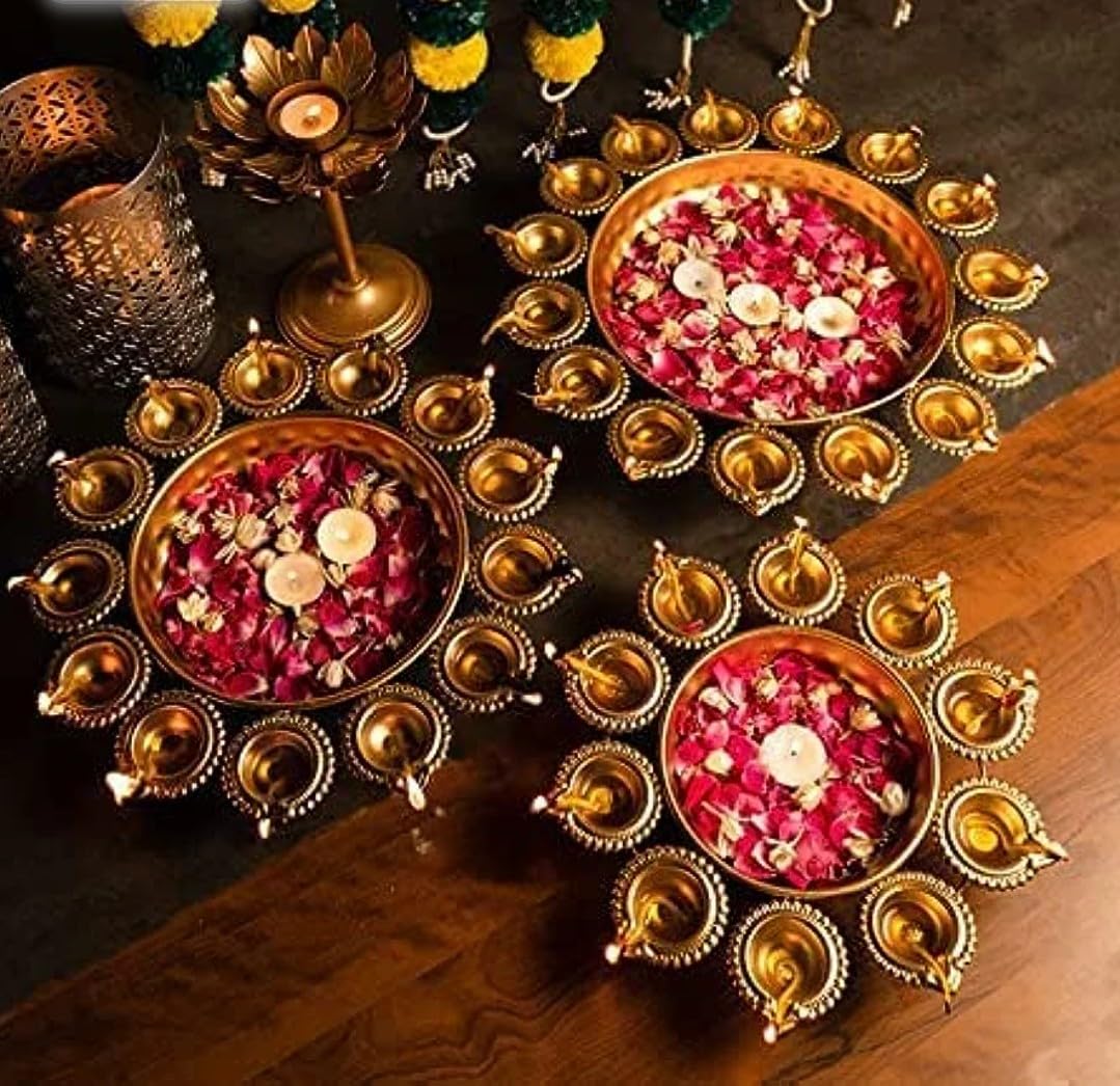 Buy M.K.Handicraft Golden Decorative Candel Urli Bowl Metal Diya Urli ...