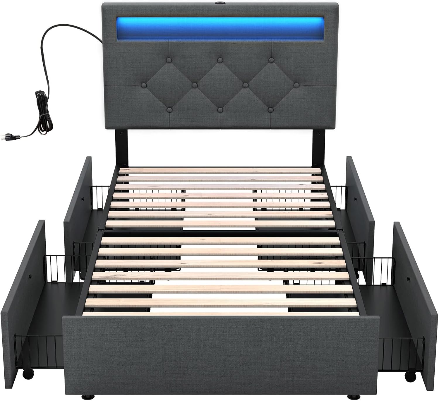 Amazon.com: Rolanstar Twin Bed Frame with LED Lights and USB Ports ...