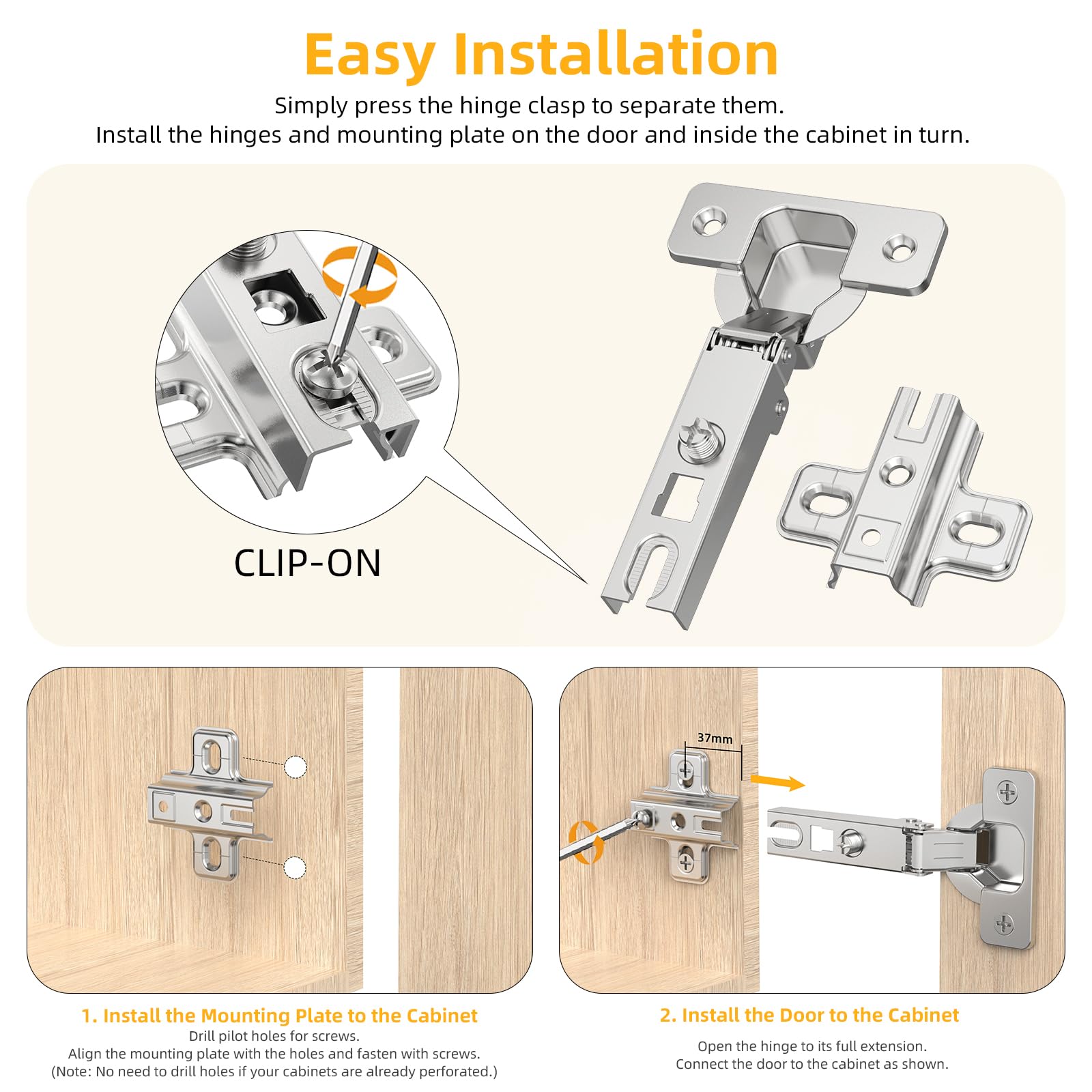Snapklik.com : 50 Pack Full Overlay Cabinet Hinges, Regular Standard ...