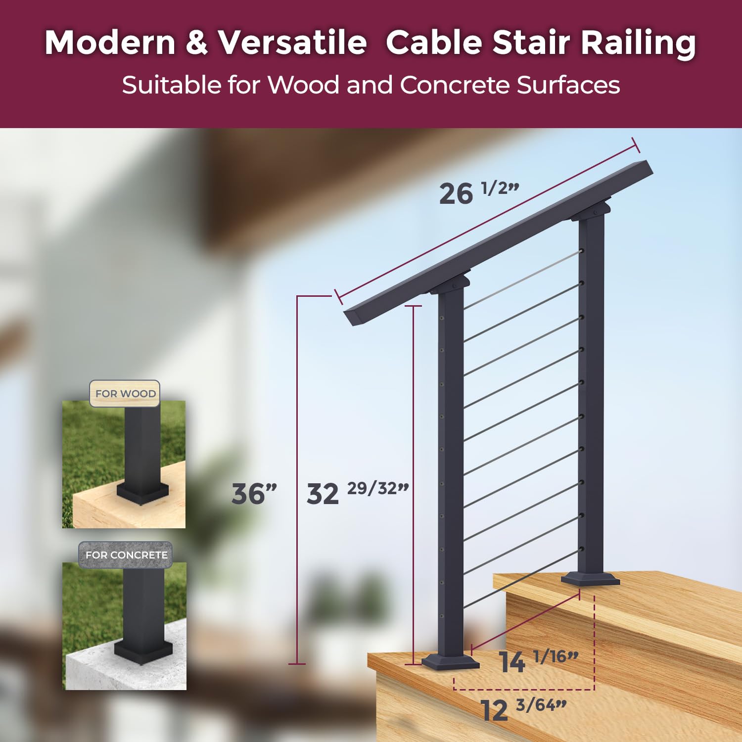 Snapklik.com : CR Fence & Rail 1-2 Steps Cable Hand Rails For Outdoor ...