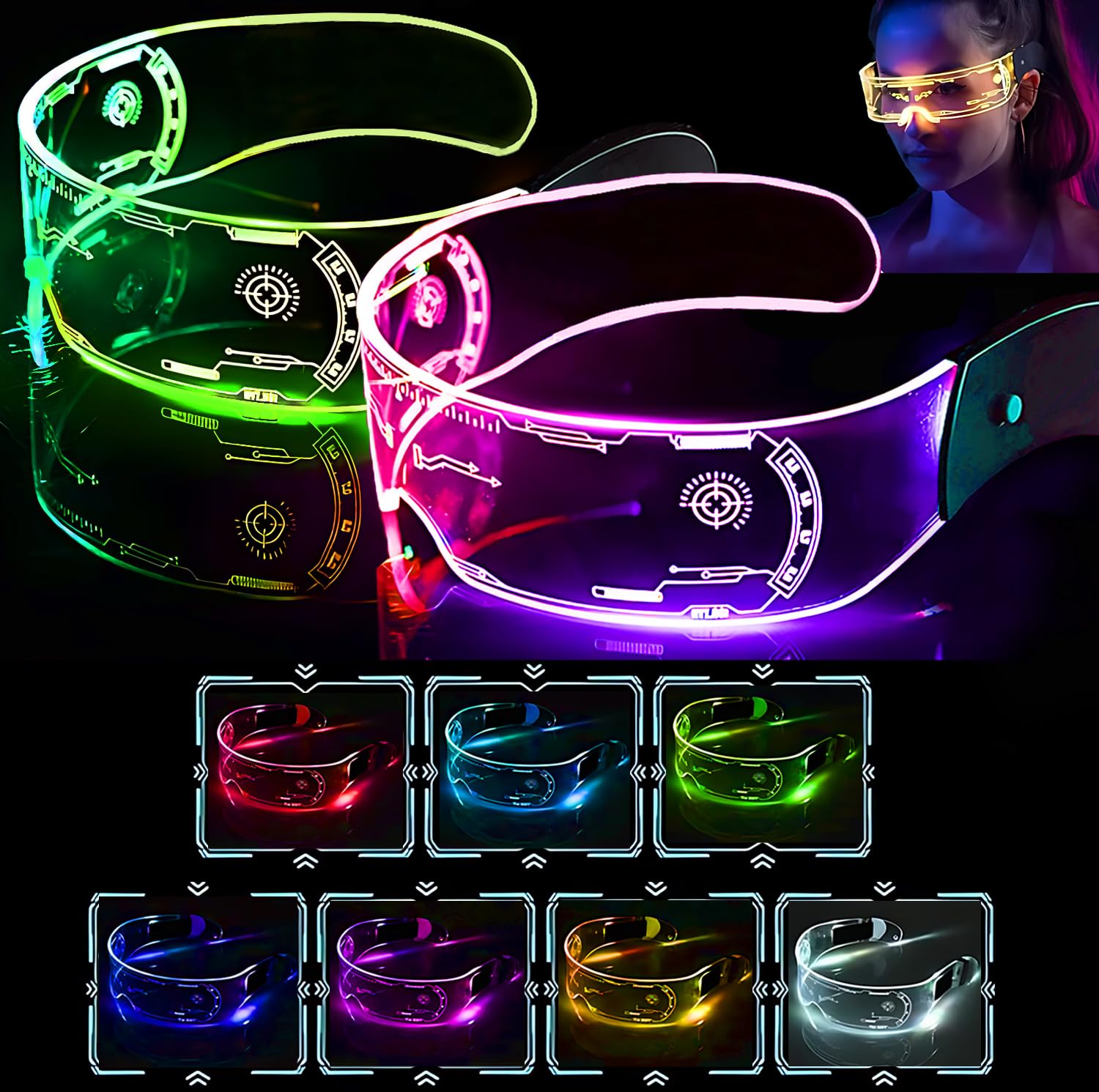 2 Pares Lentes Futuristas LED para Adultos,Lentes LED Inalambricos ...