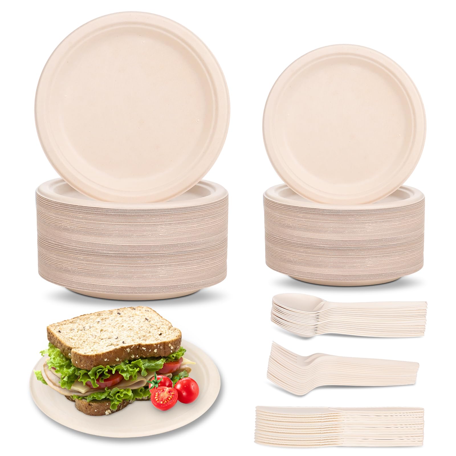 250PCS Disposable Paper Plates Set, Compostable Eco-Friendly Dinnerware ...