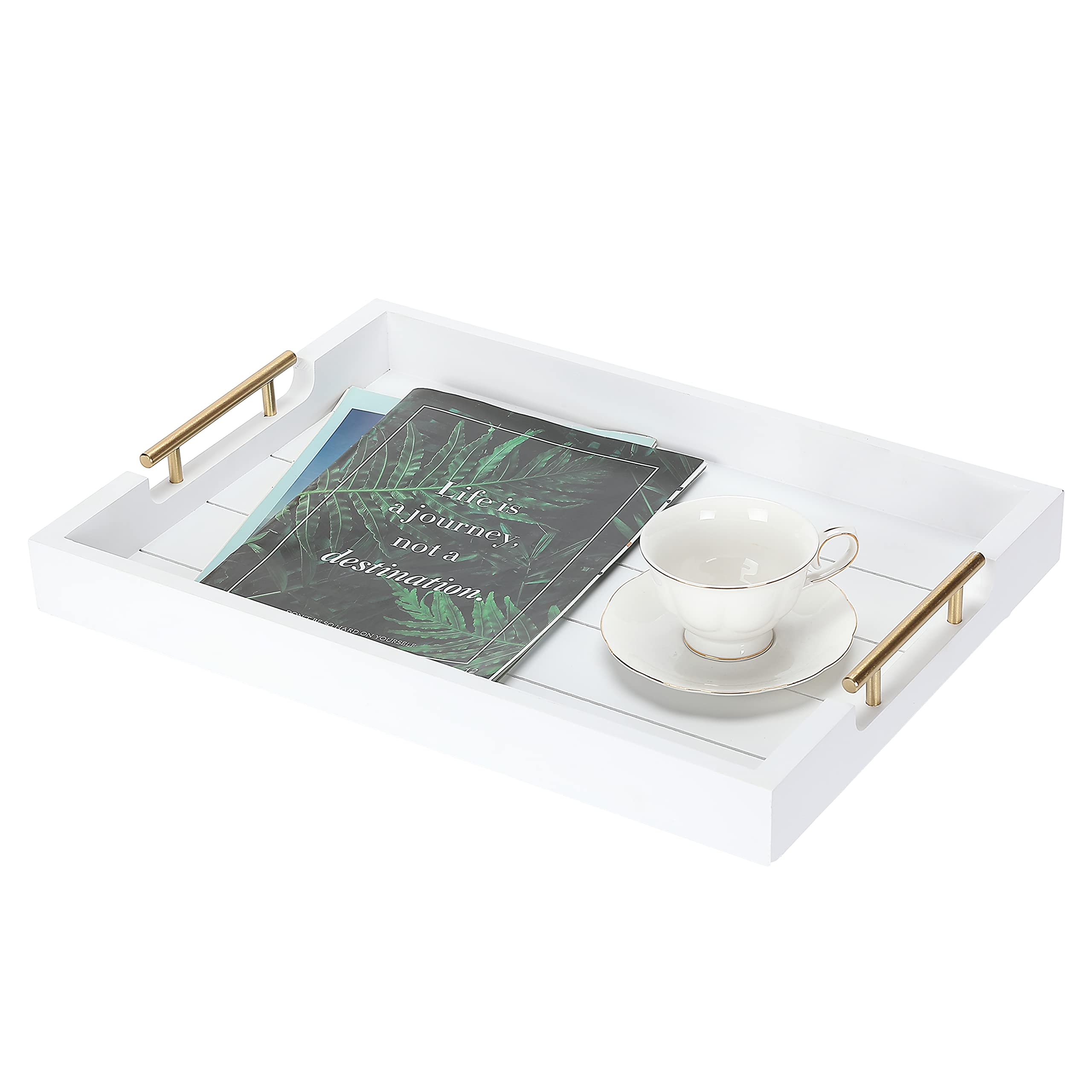 Amazon.com: Circled Box White Serving Tray with Gold Handles, Large ...