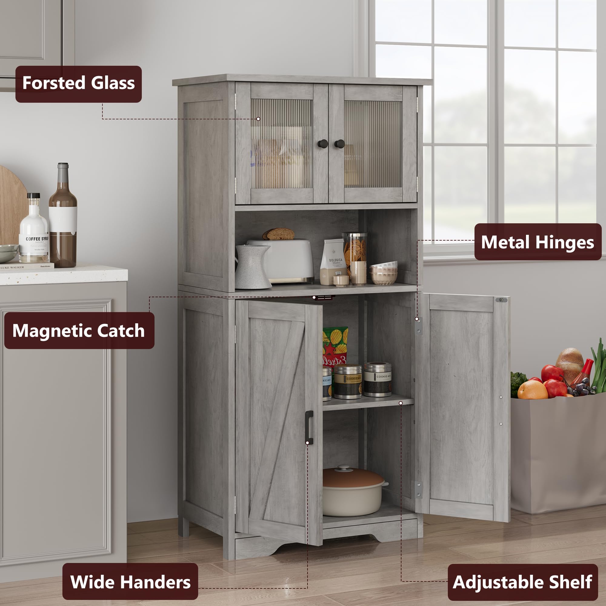 GAOMON Kitchen Pantry Storage Cabinet with Doors and Shelves, 50.4 ...