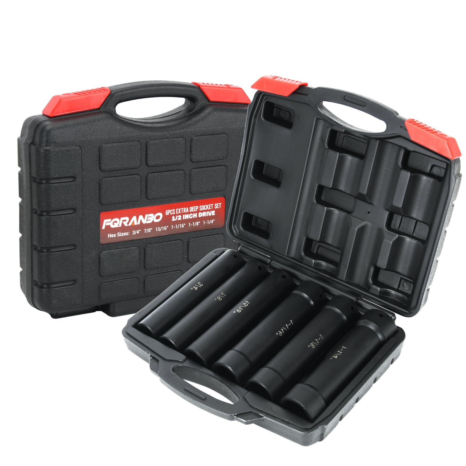 1/2 Inch Drive Extended Length Impact Socket Set, 6 Sizes Extra Deep Socket Set - Hex 3/4", 7/8 ...