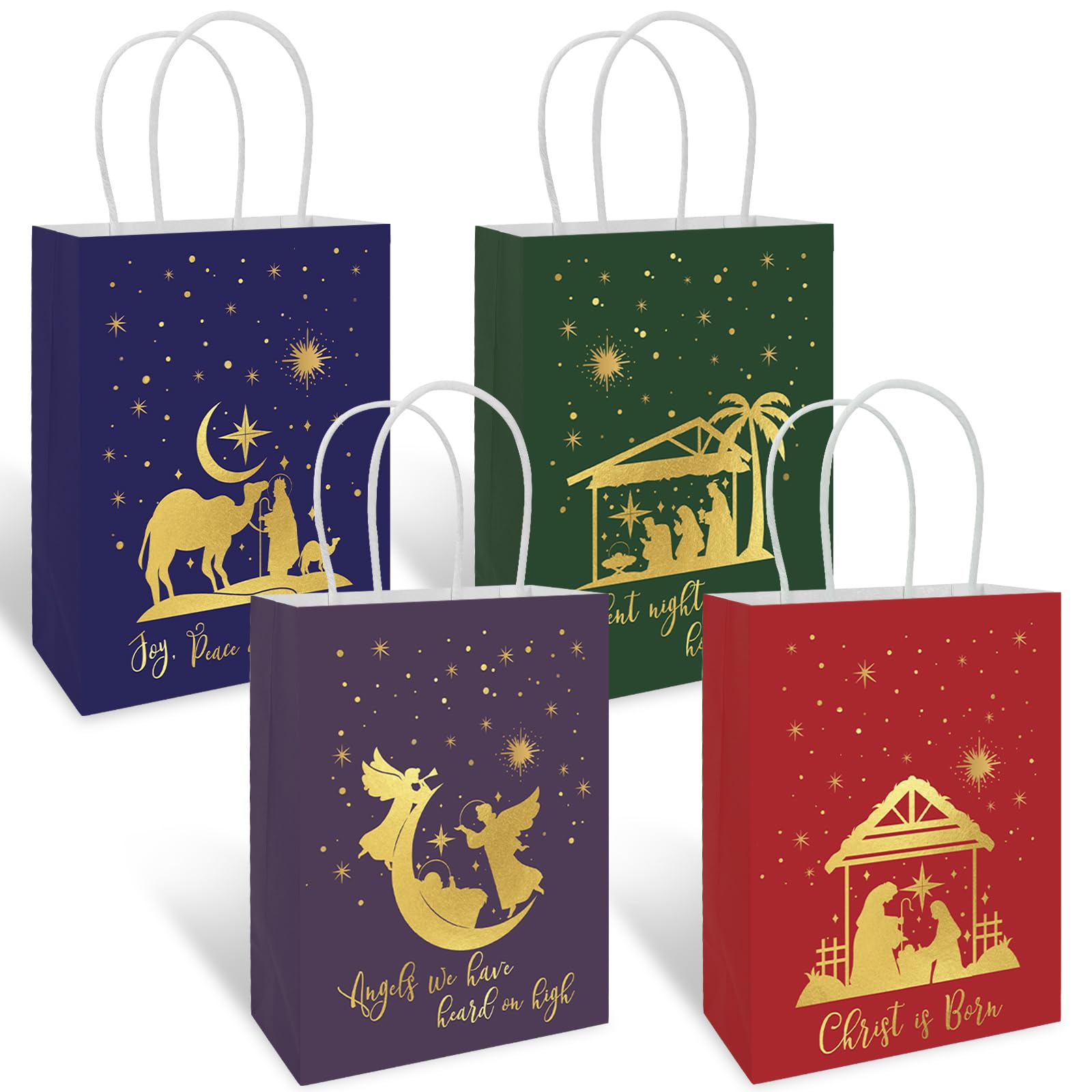 Amazon.com: JarThenaAMCS 24Pcs Christmas Paper Bags Gold Foil Nativity ...