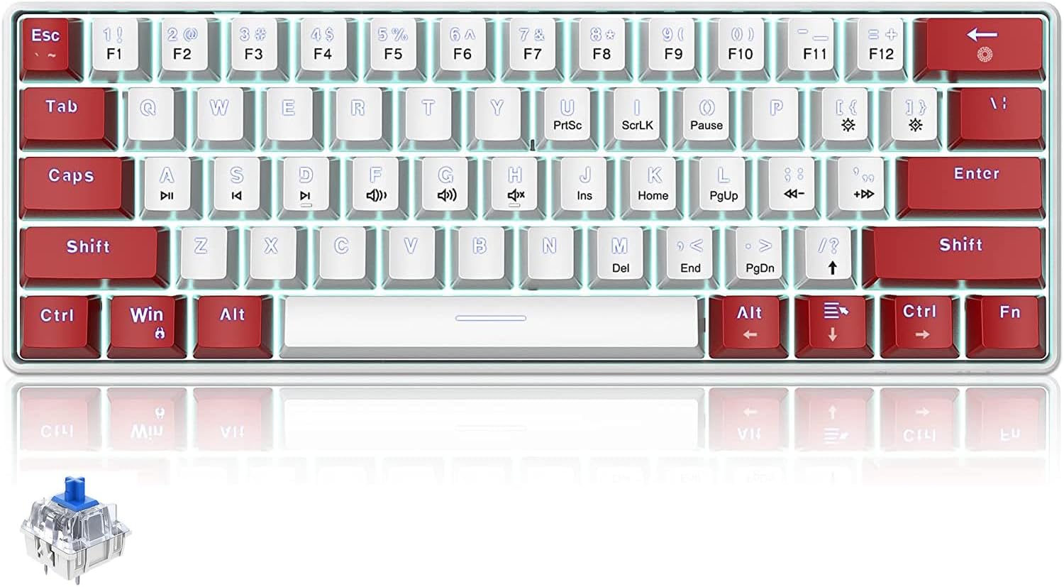 ROCK POW Wired 60% Mechanical Gaming Keyboard, Blue Switch Full Anti ...