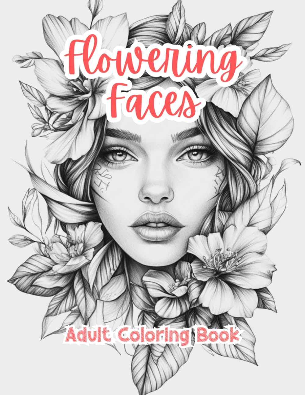 Amazon.com: Flowering Faces Adult Coloring Book Grayscale Images By ...