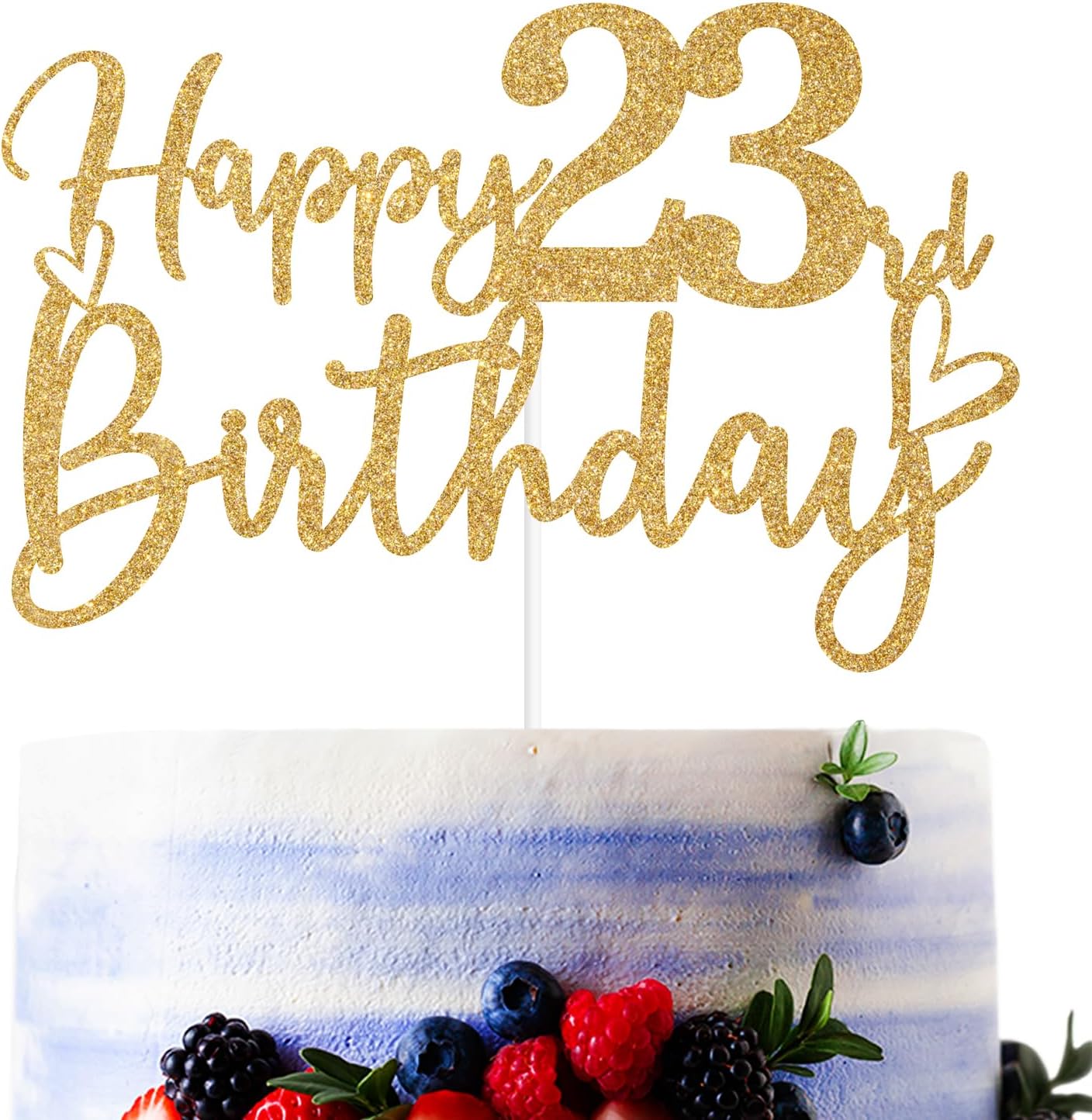Amazon.com: Gold Glitter Happy 23rd Birthday Cake Topper, Cheers to 23 ...