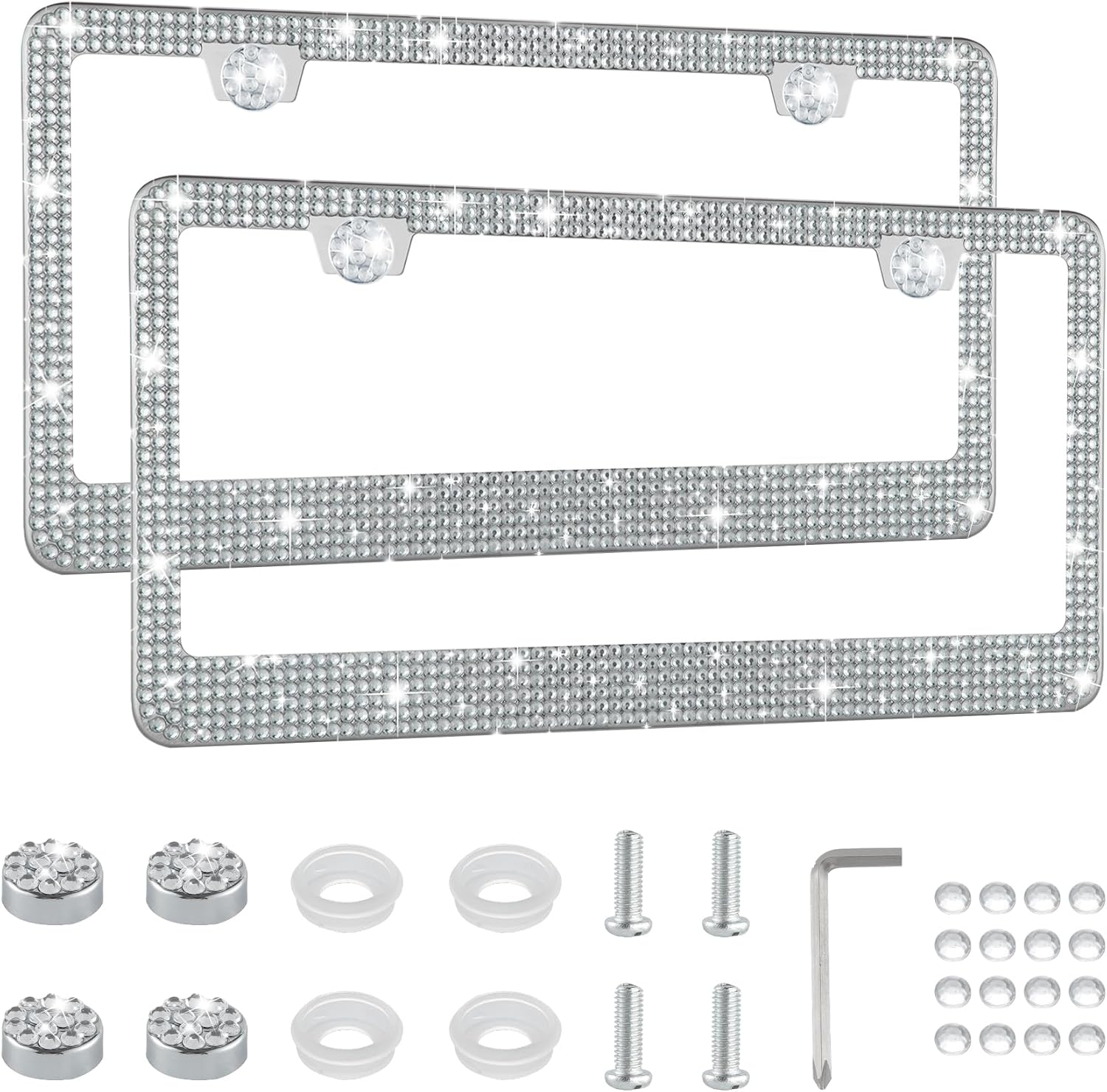 Amazon.com: GaRhomxy Bling License Plate Frame, 2 Pack Crystal Stainless Steel License Plate ...