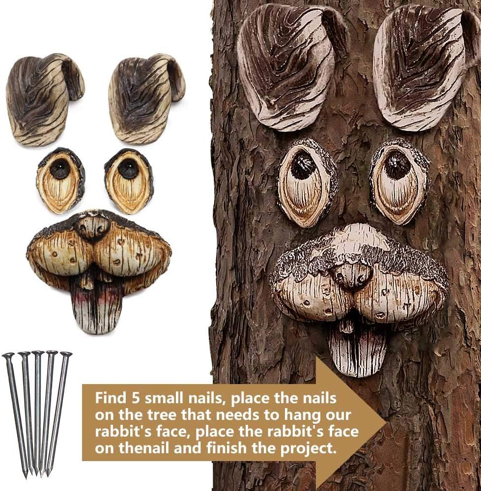 Buy Jacriah 10 Inch Funny Rabbit Tree Faces, Garden Peeker Yard Art ...