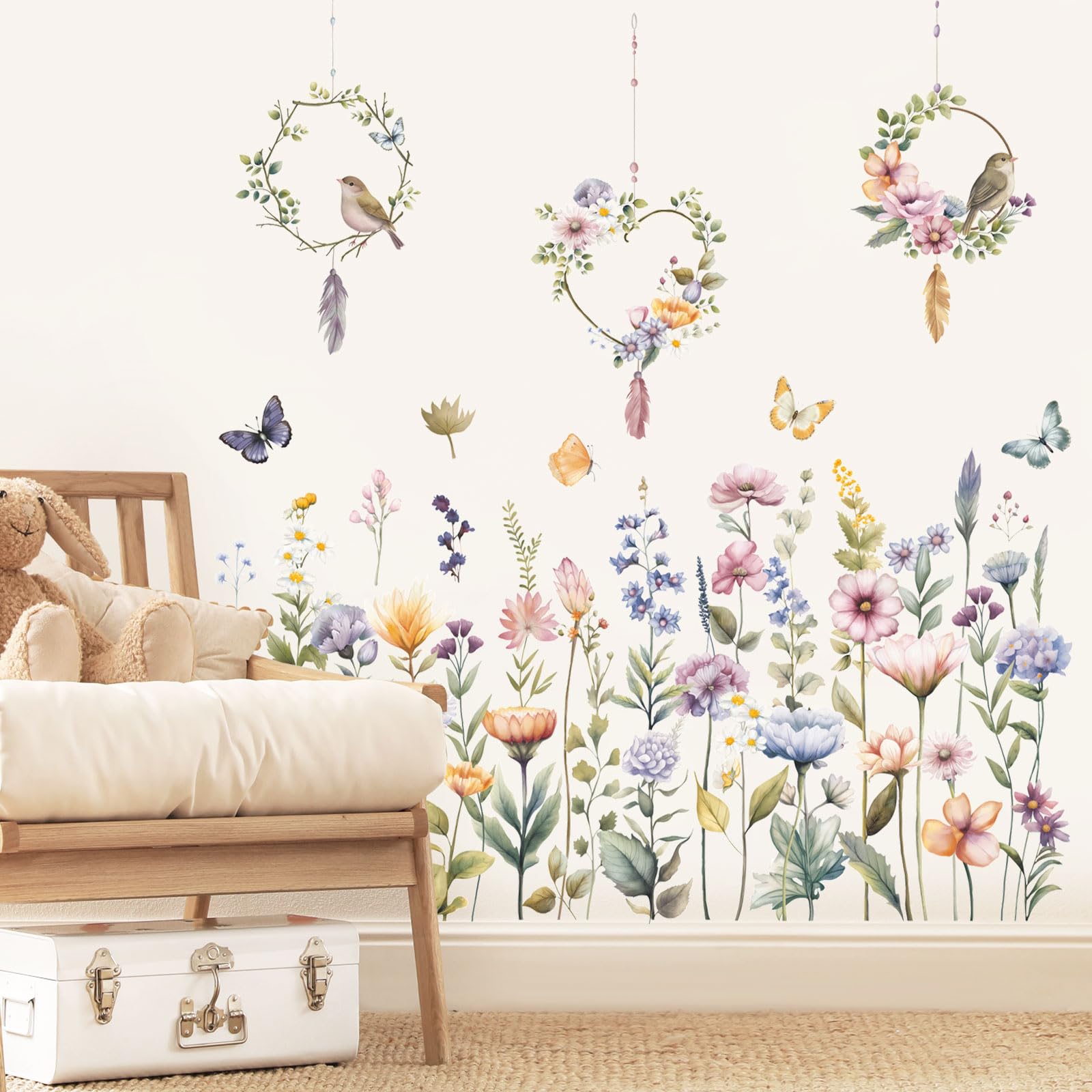 Amazon.com: Decvictor Wildflower Birds Wall Decals, Dreamcatcher Wall ...