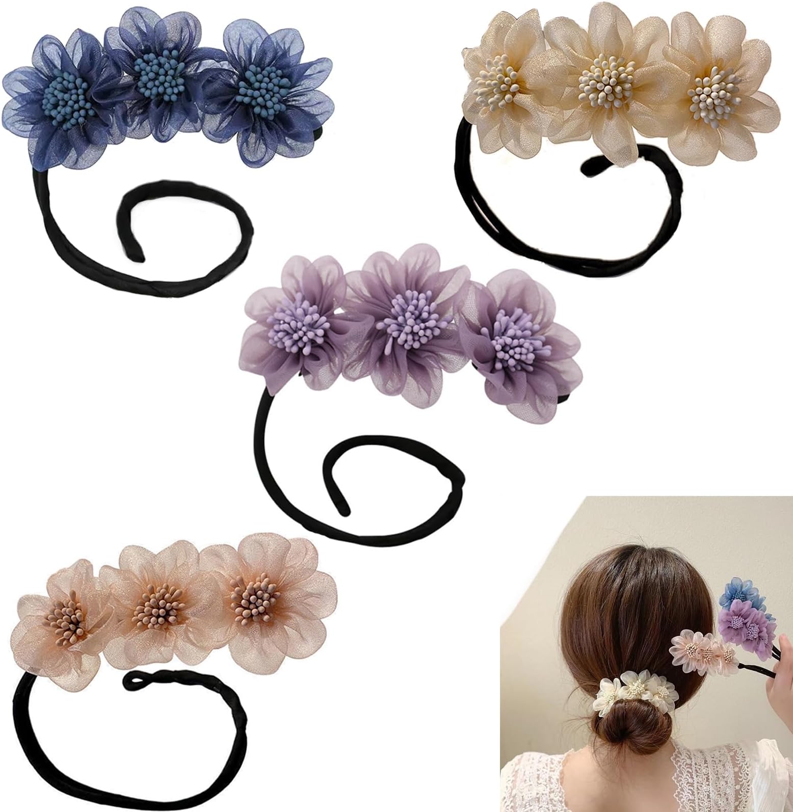 Amazon.com: Hair Bun Flower Hair Styling Magic Donut Bun Maker Round ...