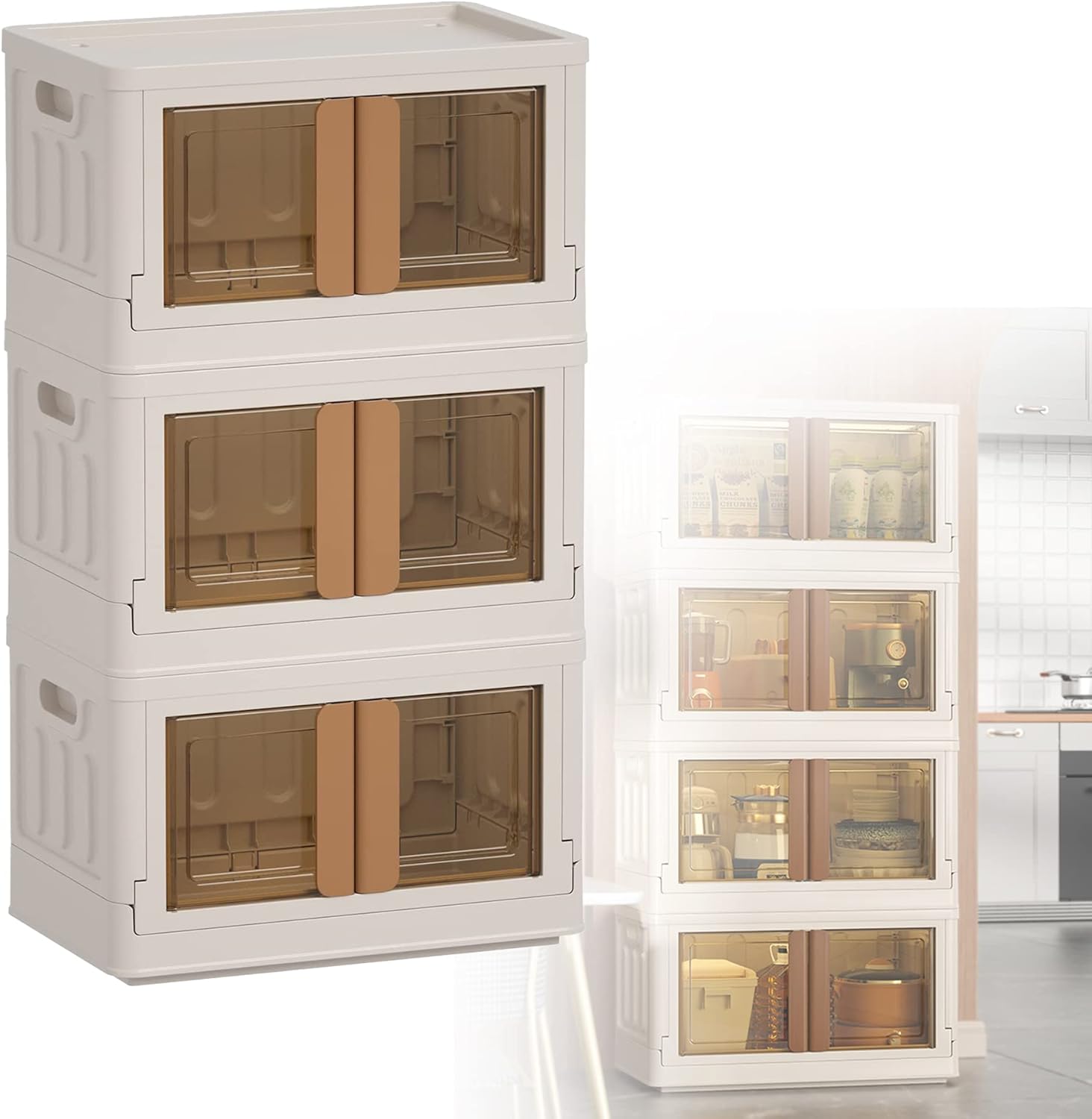 3 Pack Plastic Storage Bins with Clear Door & Lid, 32L Large Capacity ...