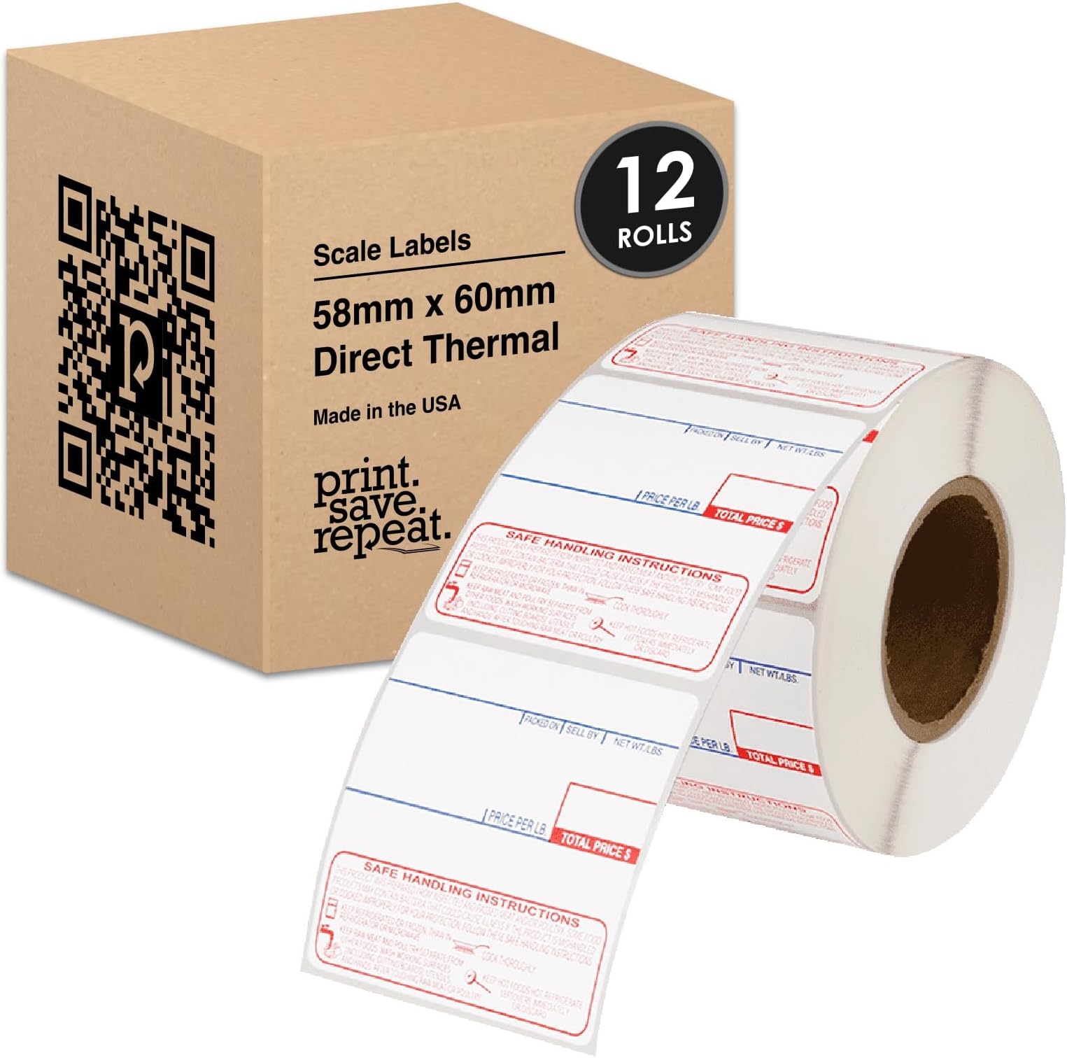 Amazon.com : Pony Packaging LST8040 Printing Scale Label 58 x 60 mm,12 Rolls Per Case for CAS ...