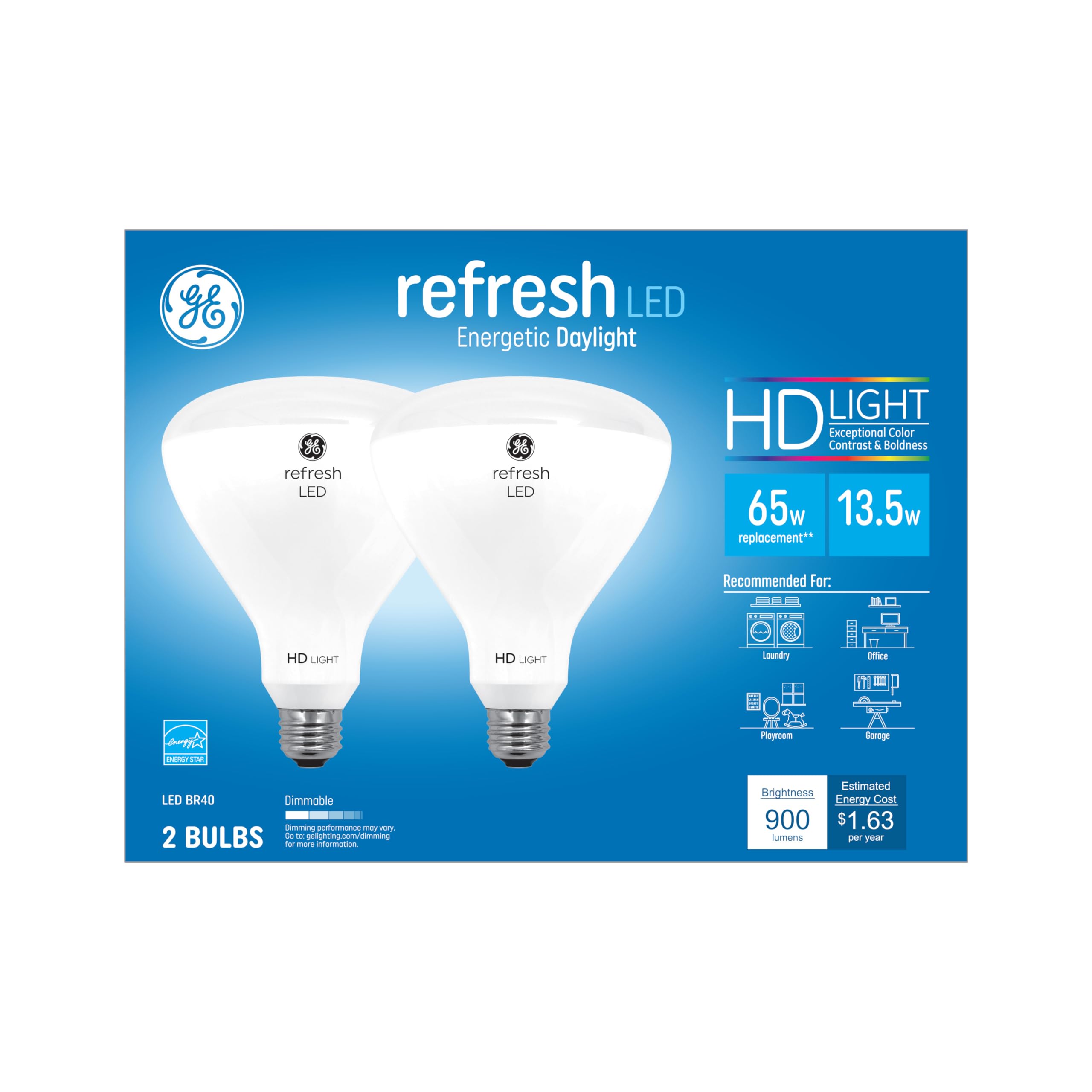 GE Refresh LED Light Bulbs, 65 Watt, Daylight, BR40 Indoor Floodlights ...