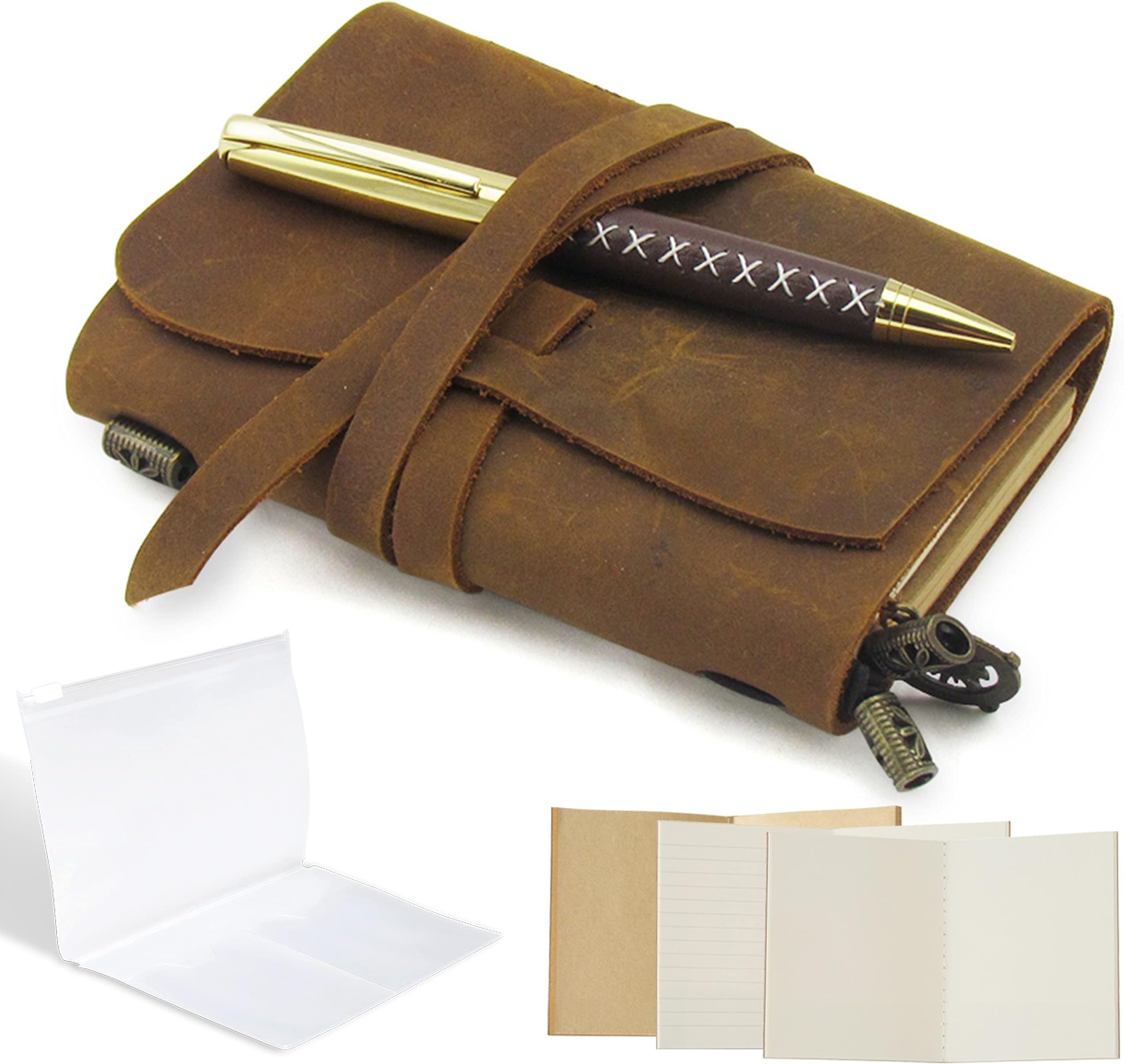 Amazon.com : Leather Pocket Notebook - Small Refillable Travelers ...
