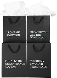 Amazon.com: Fay People Birthday Bag - 4pk Black Gift Bags; Medium Gift ...