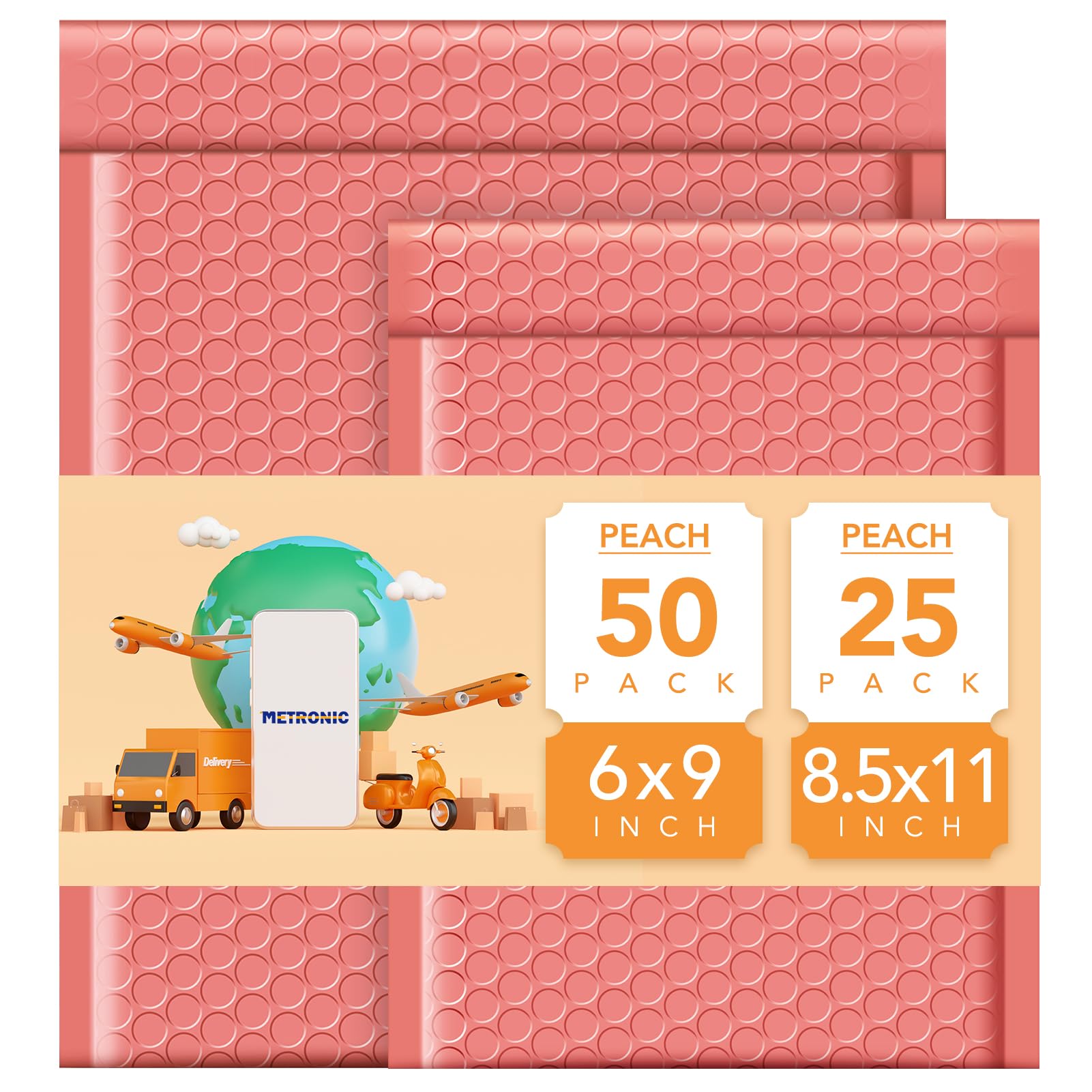 Amazon.com : Metronic 6x10 50 Pack + 8.5x12 25 Pack Peach Bubble ...