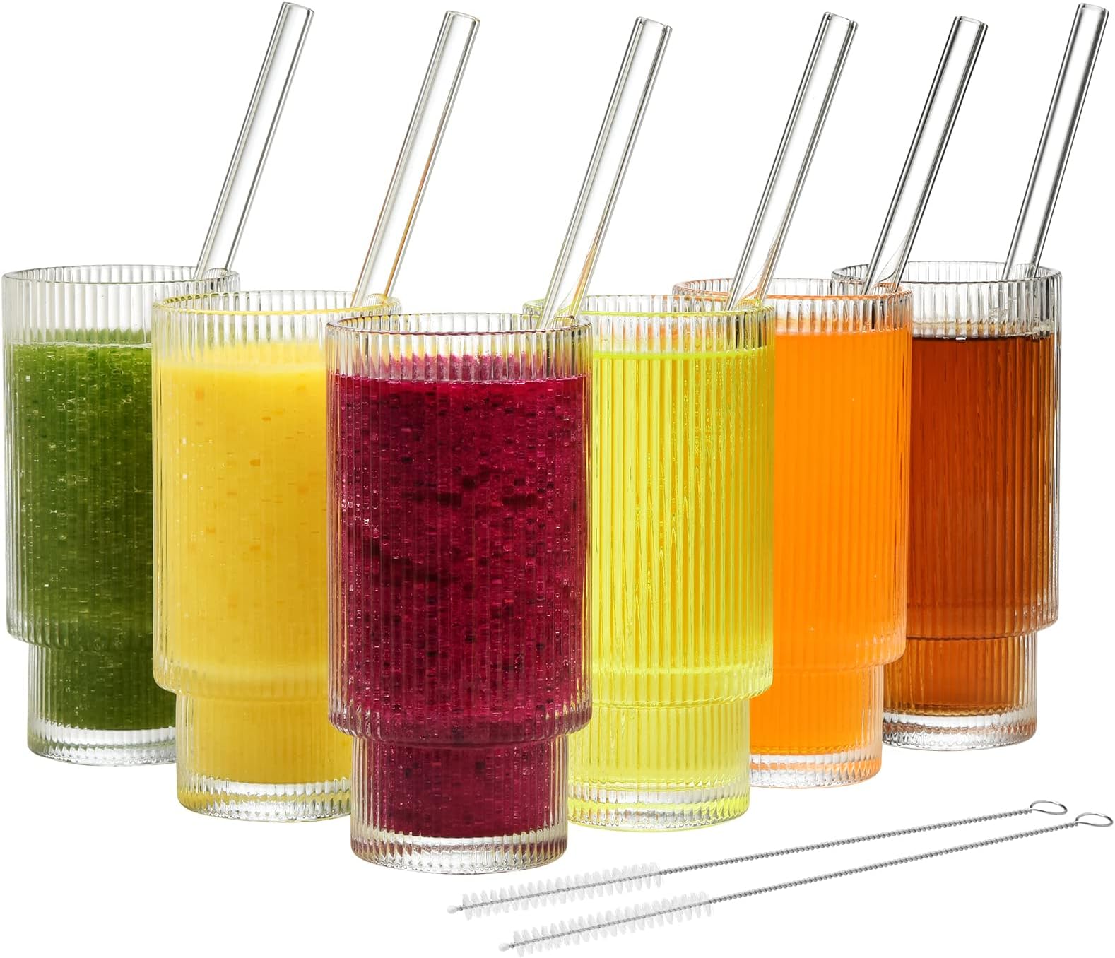 ALINK Lot de 4 verres à eau potable à bulles – Gobelets en verre ondulé ...