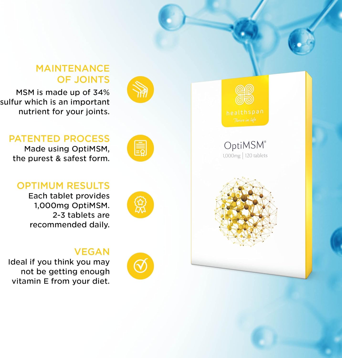 Healthspan OptiMSM 1,000mg | Natural Form of MSM | Sulfur | Purified ...