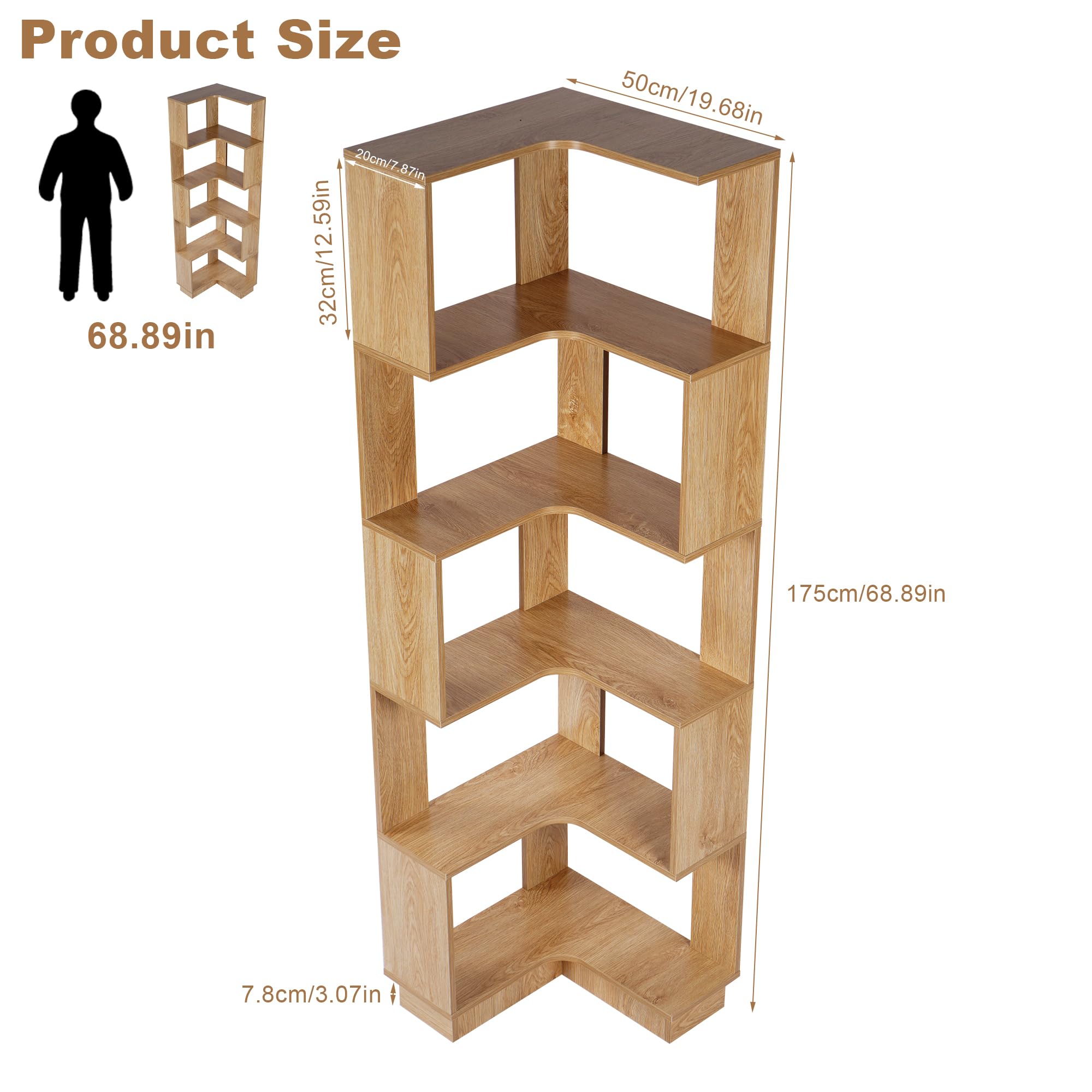 Snapklik.com : Mopam 5 Tier Corner Bookshelf 69 Tall L Shaped Bookcase ...