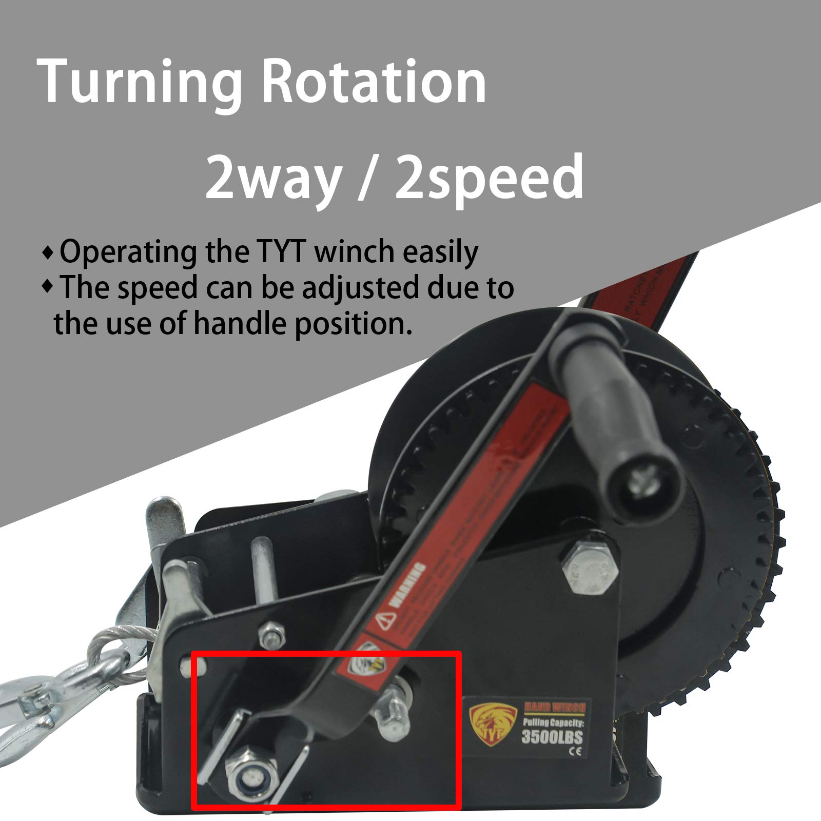 TYT 3500lbs Boat Trailer Winch with 32ft Steel Cable, Heavy Duty Hook ...