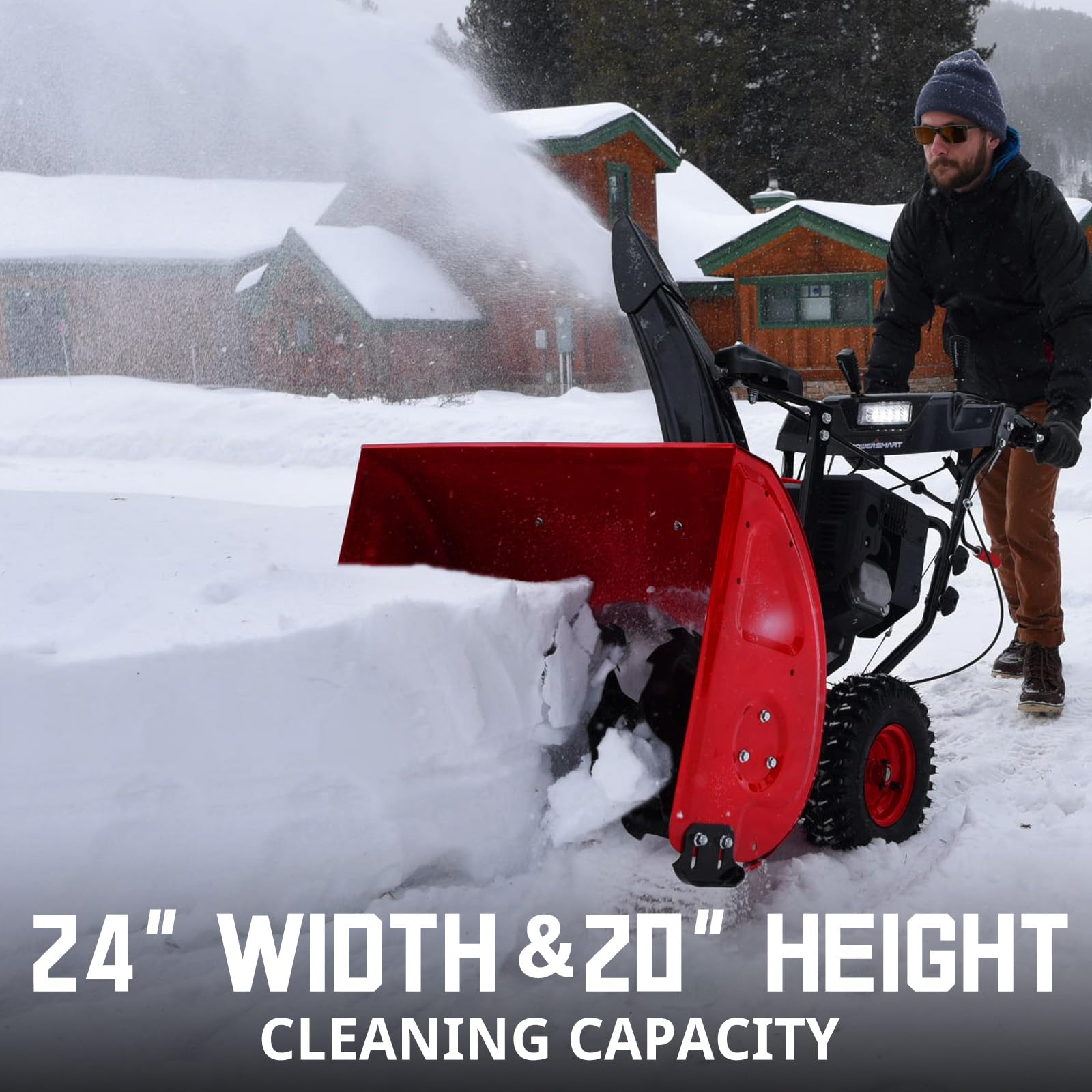 PowerSmart 24-Inch Snow Blower, 212cc 4-Cycle Gas Powered Engine with ...