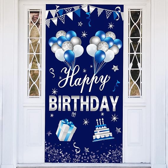 Amazon.com: Turypaty Blue Silver Happy Birthday Door Banner Decorations for Men Boys, Happy ...