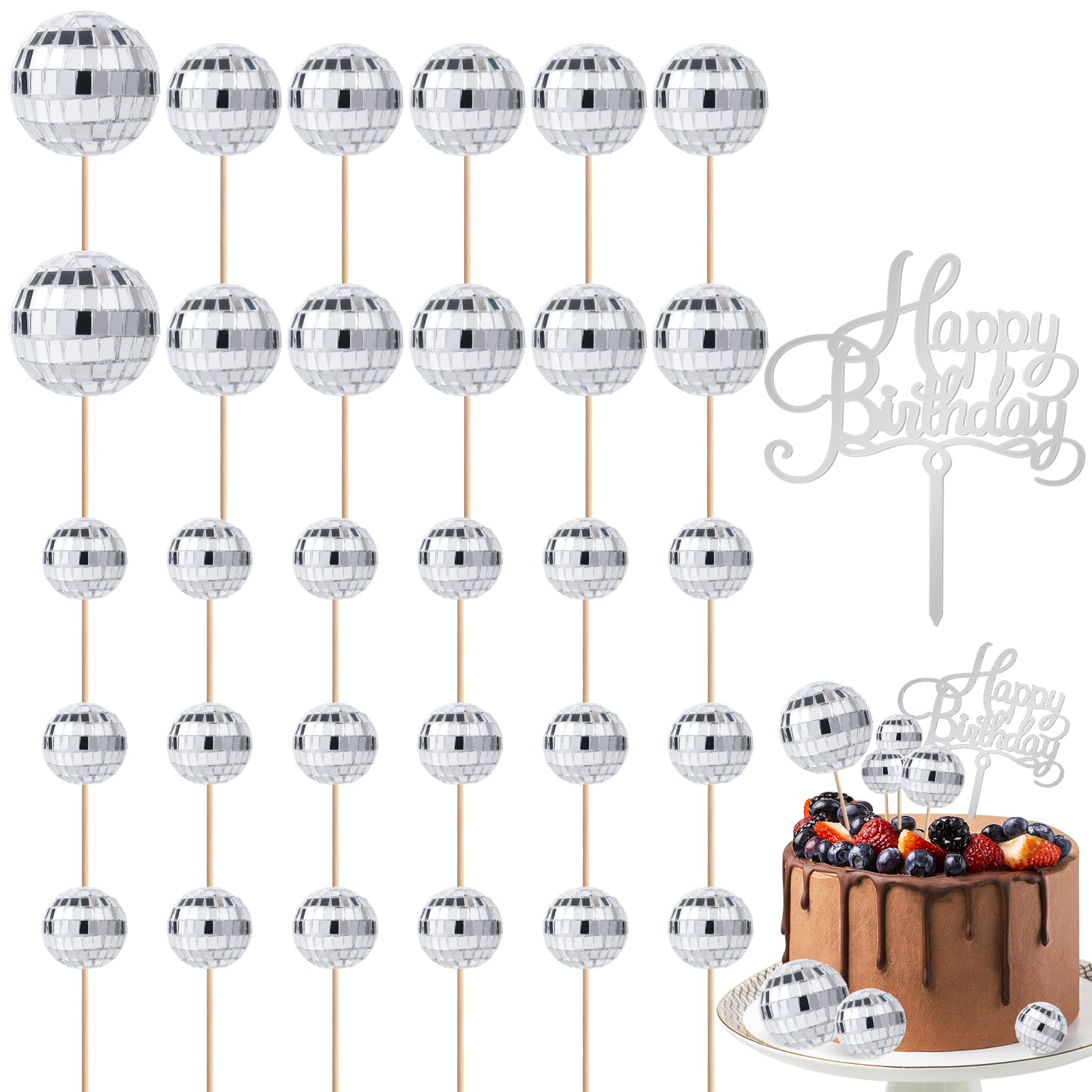 Snapklik.com : 31pcs Disco Ball Cupcake Toppers