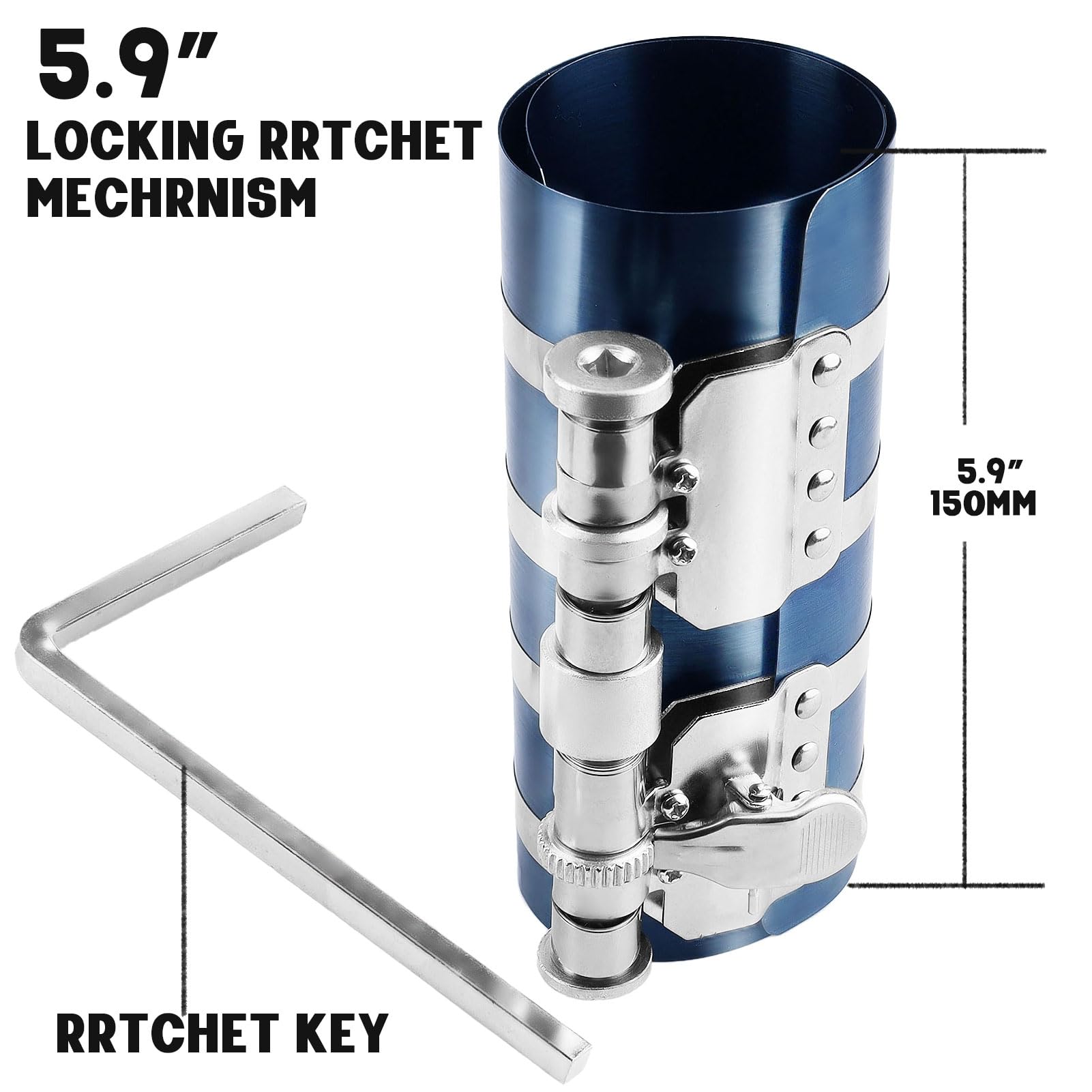 Snapklik.com : 6 Piston Ring Compressor Tool, Adjustable Ratchet Piston ...