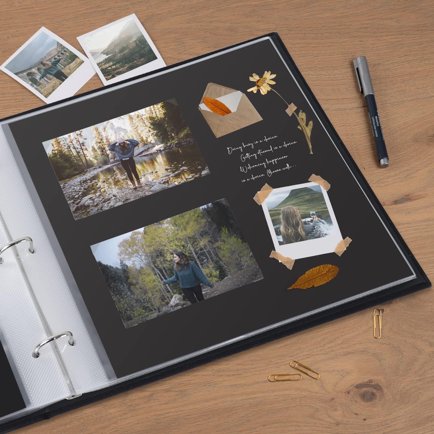 1DOT2 Álbum de fotos de 10 x 10 pulgadas con 3 anillos para manualidades, con 30 fundas de ...